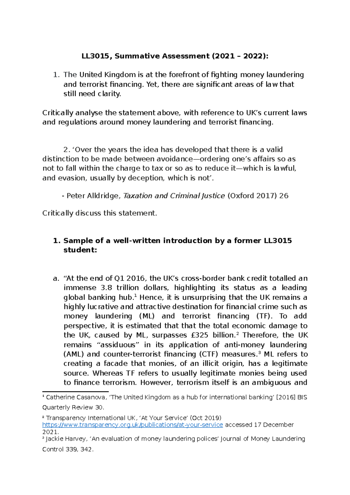 Sample of past summative assessments - LL3015, Summative Assessment ...