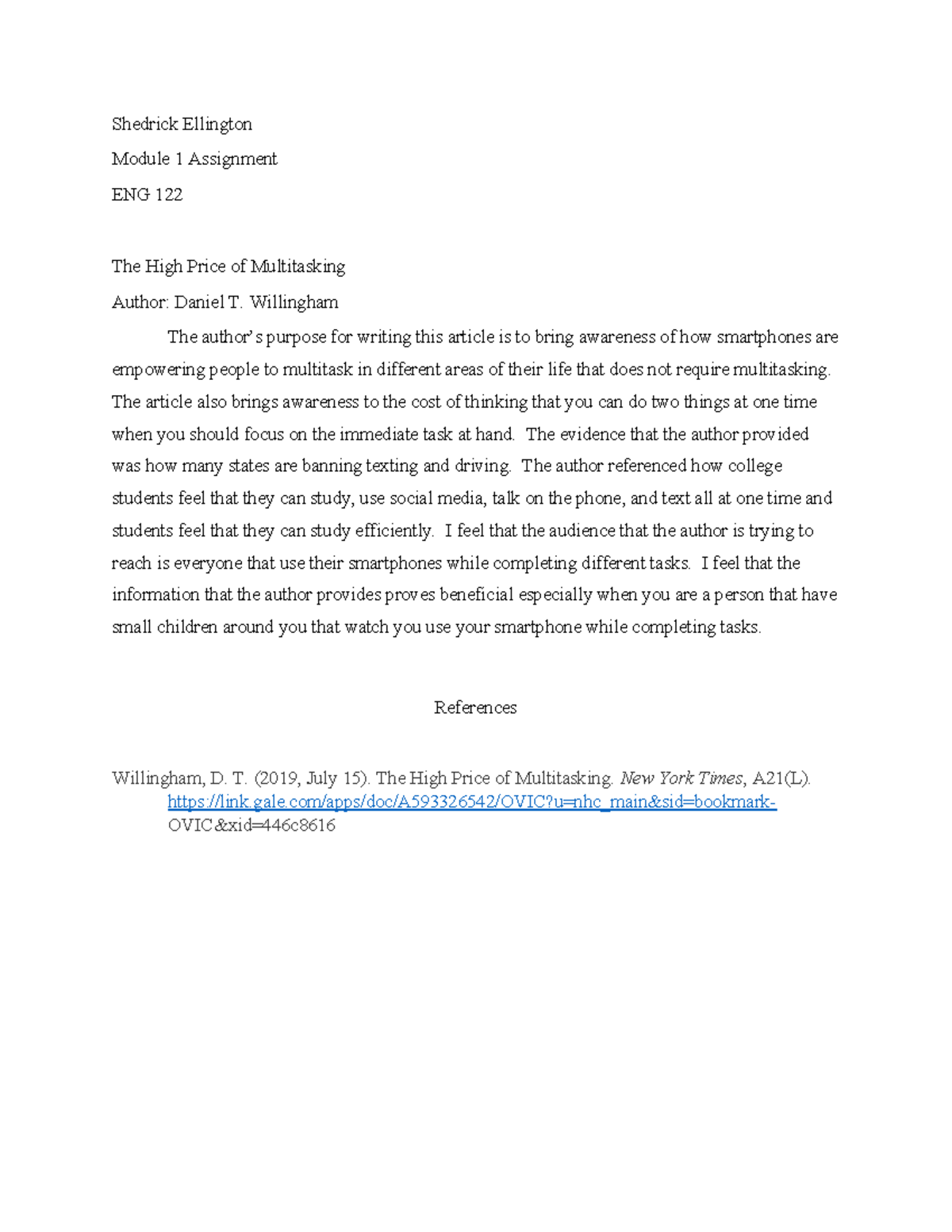 ENG 122 Module 1 - Shedrick Ellington Module 1 Assignment ENG 122 The ...