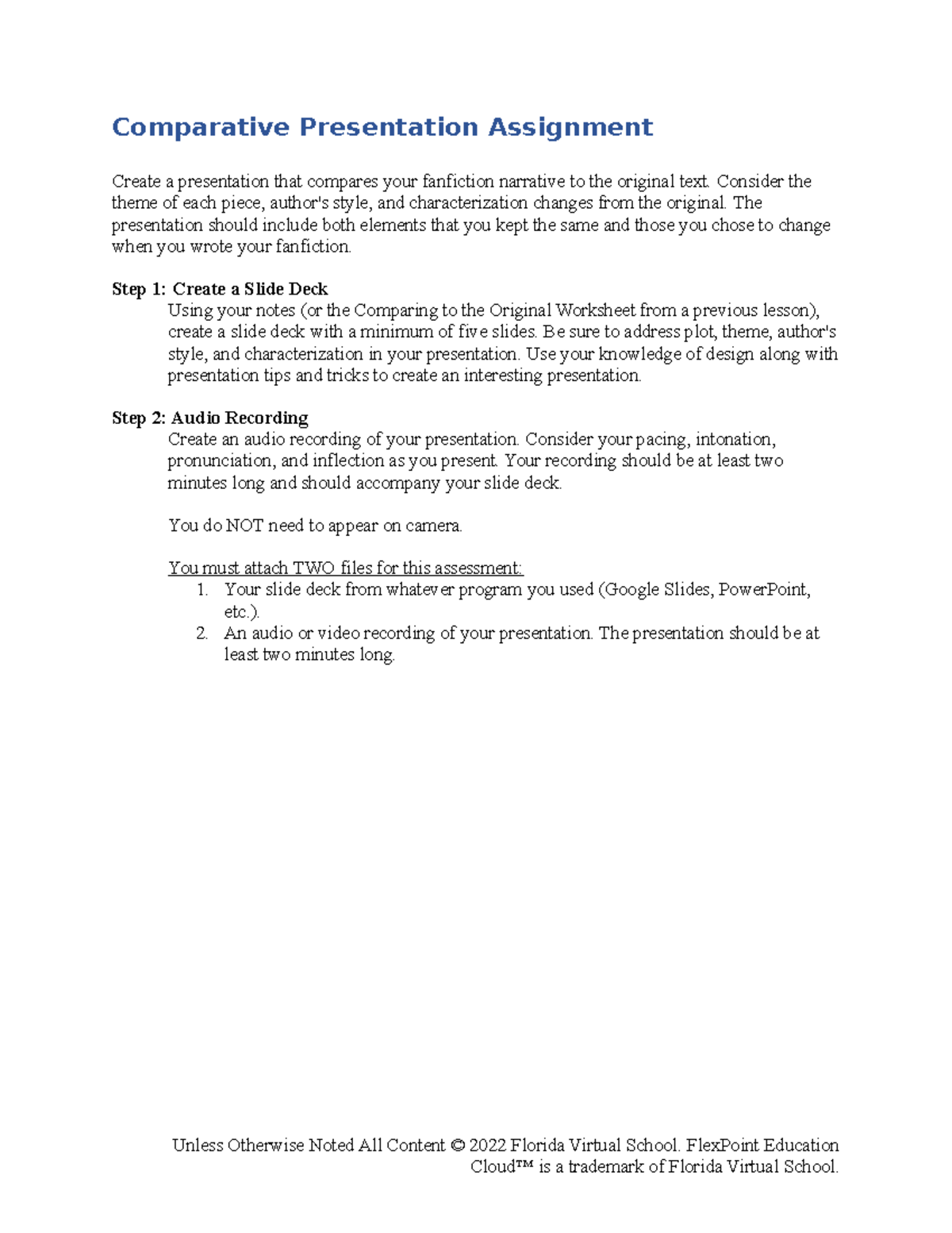 Comparative presentation assess rubric - Comparative Presentation ...
