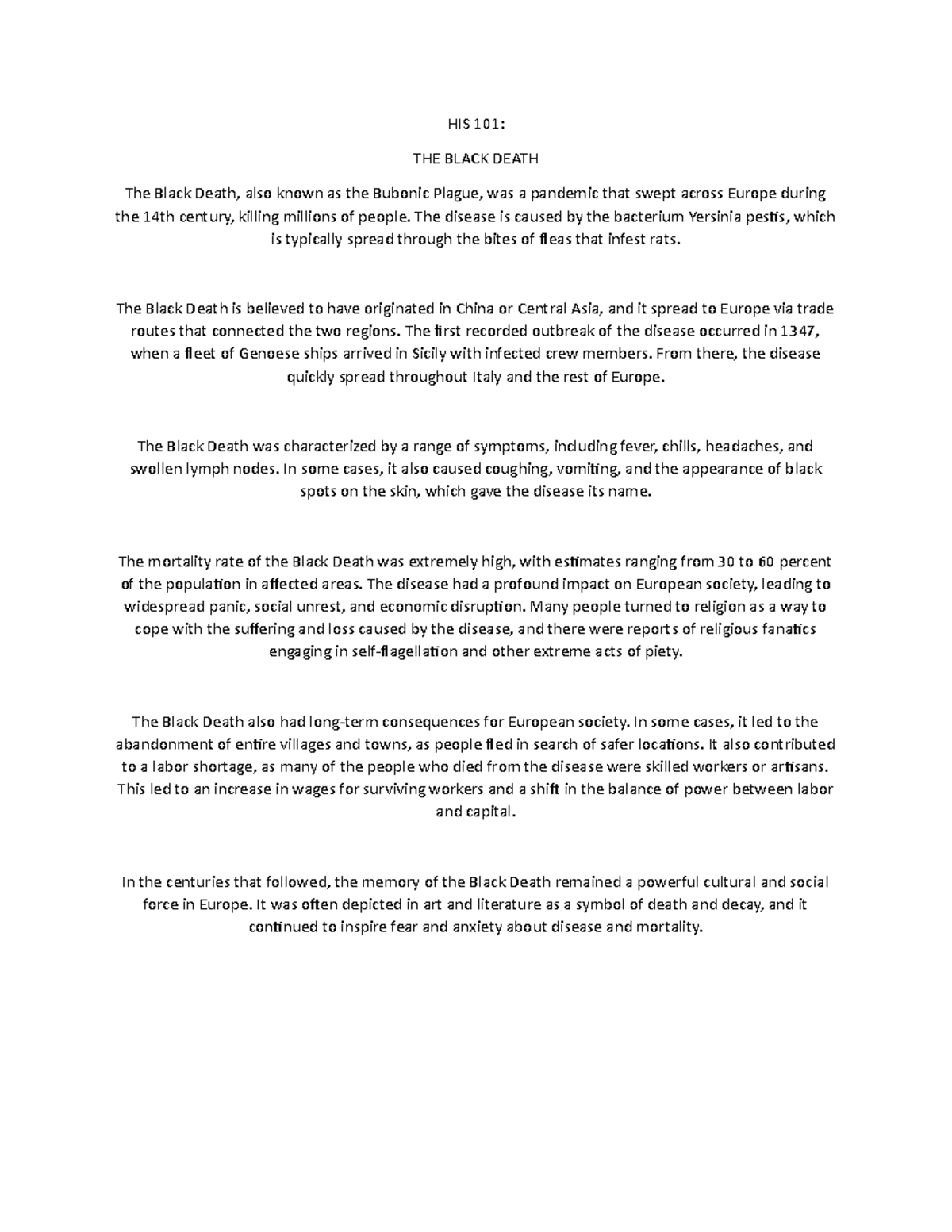 HIS 101 - the black death - HIS 101: THE BLACK DEATH The Black Death ...