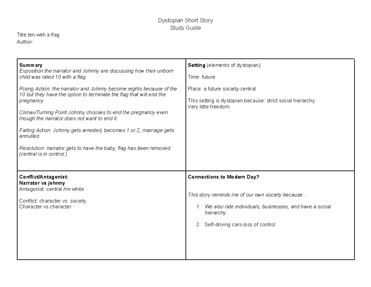 Connor Olson - Dystopian Short Story Study Guide CP2 - Dystopian Short ...
