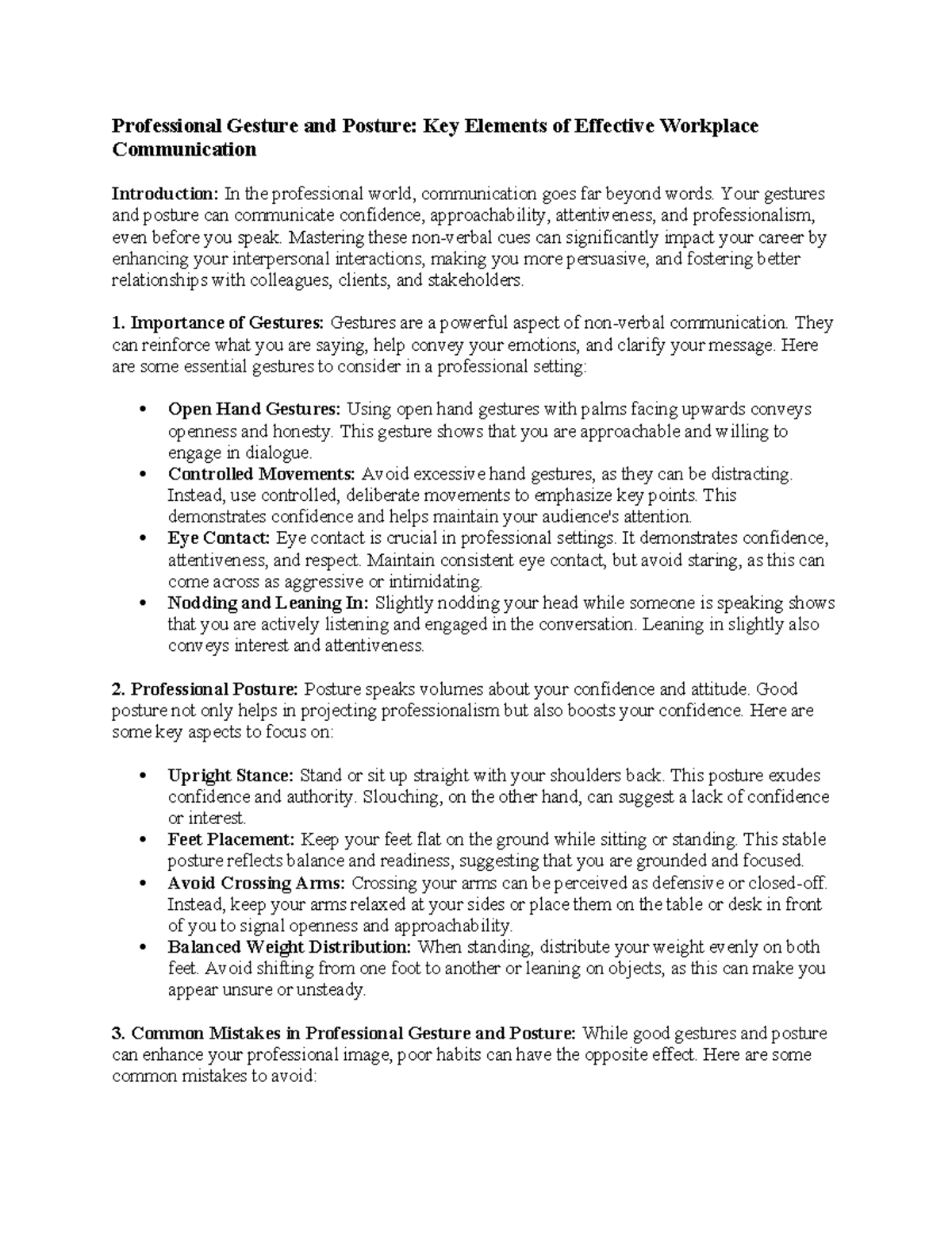 Professional Gesture and Posture - Your gestures and posture can ...