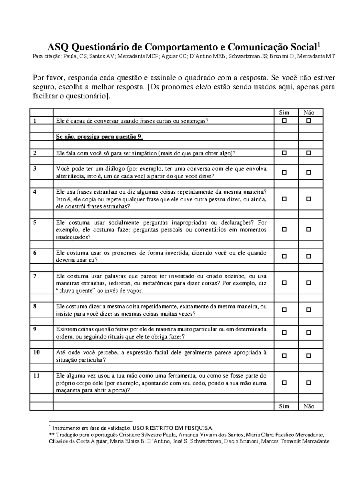 ASQ Questionário de Comportamento e Comunicação Social - ASQ ...