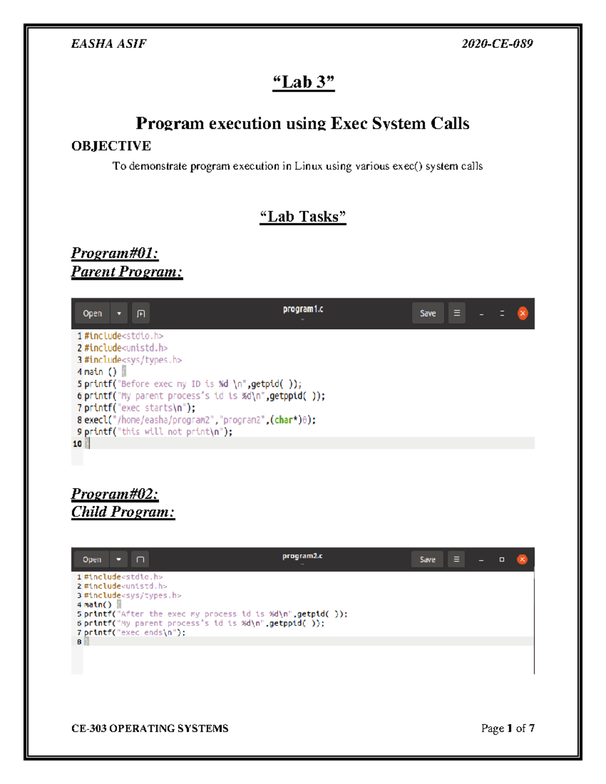 Operating System Practice material - “Lab 3 ” Program execution using ...