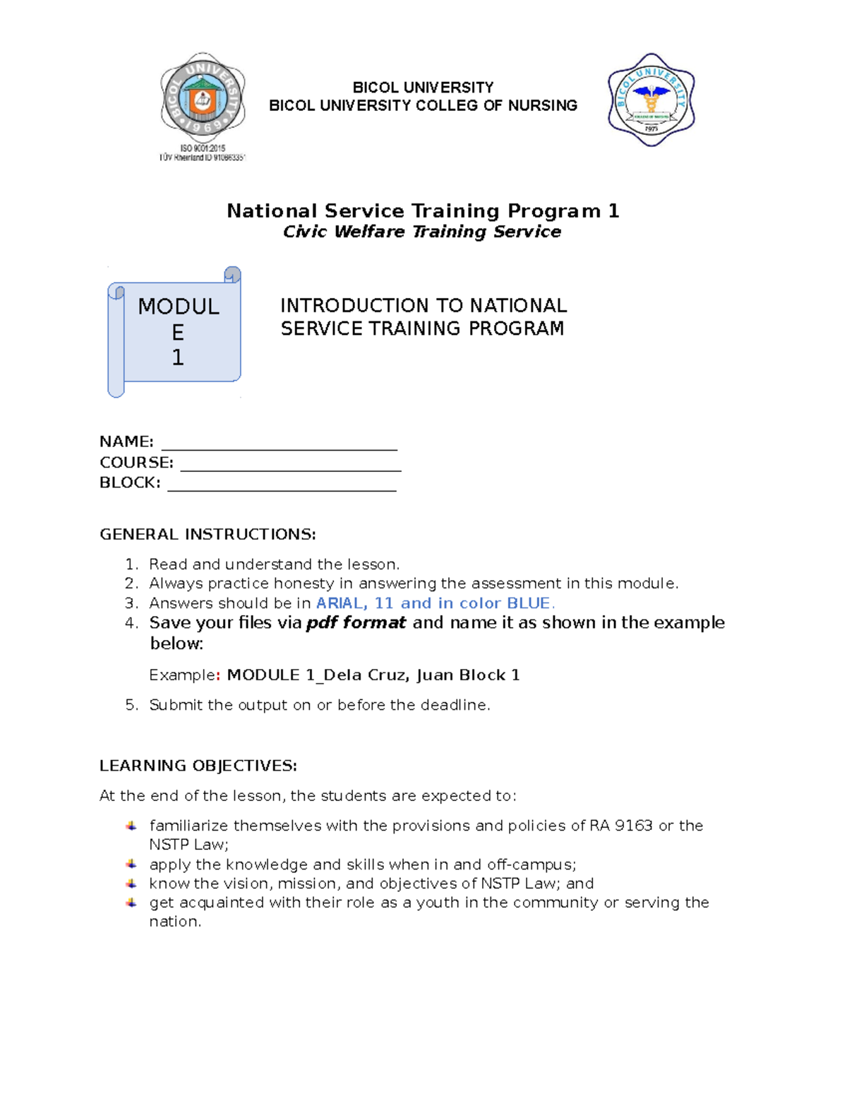 Module 1 - sadfghj - BICOL UNIVERSITY BICOL UNIVERSITY COLLEG OF ...