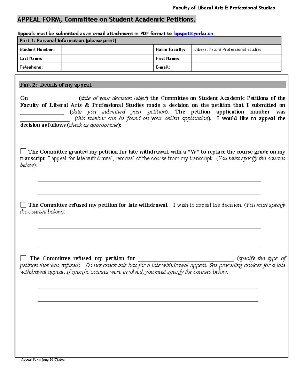 Appeal - zsdf - APPEAL FORM, Committee on Student Academic Petitions ...