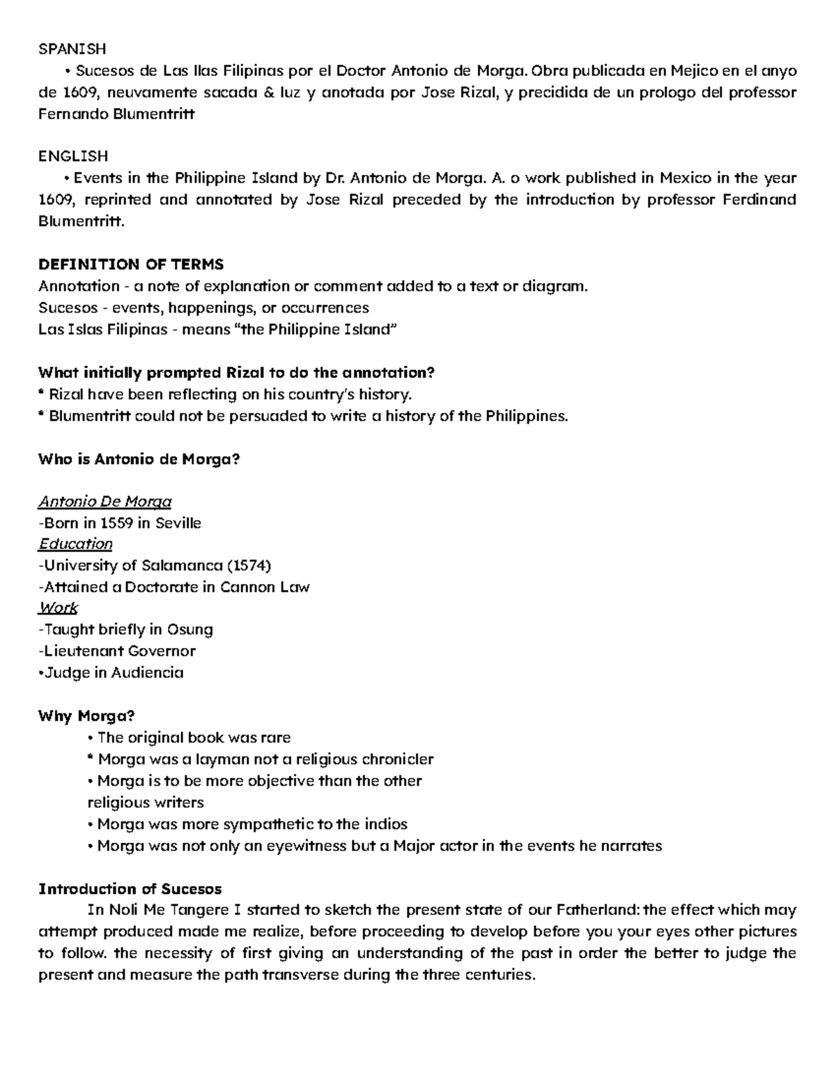 Annotations - annotation of morga's las islas de filipinas for minor subject under bsmls ...