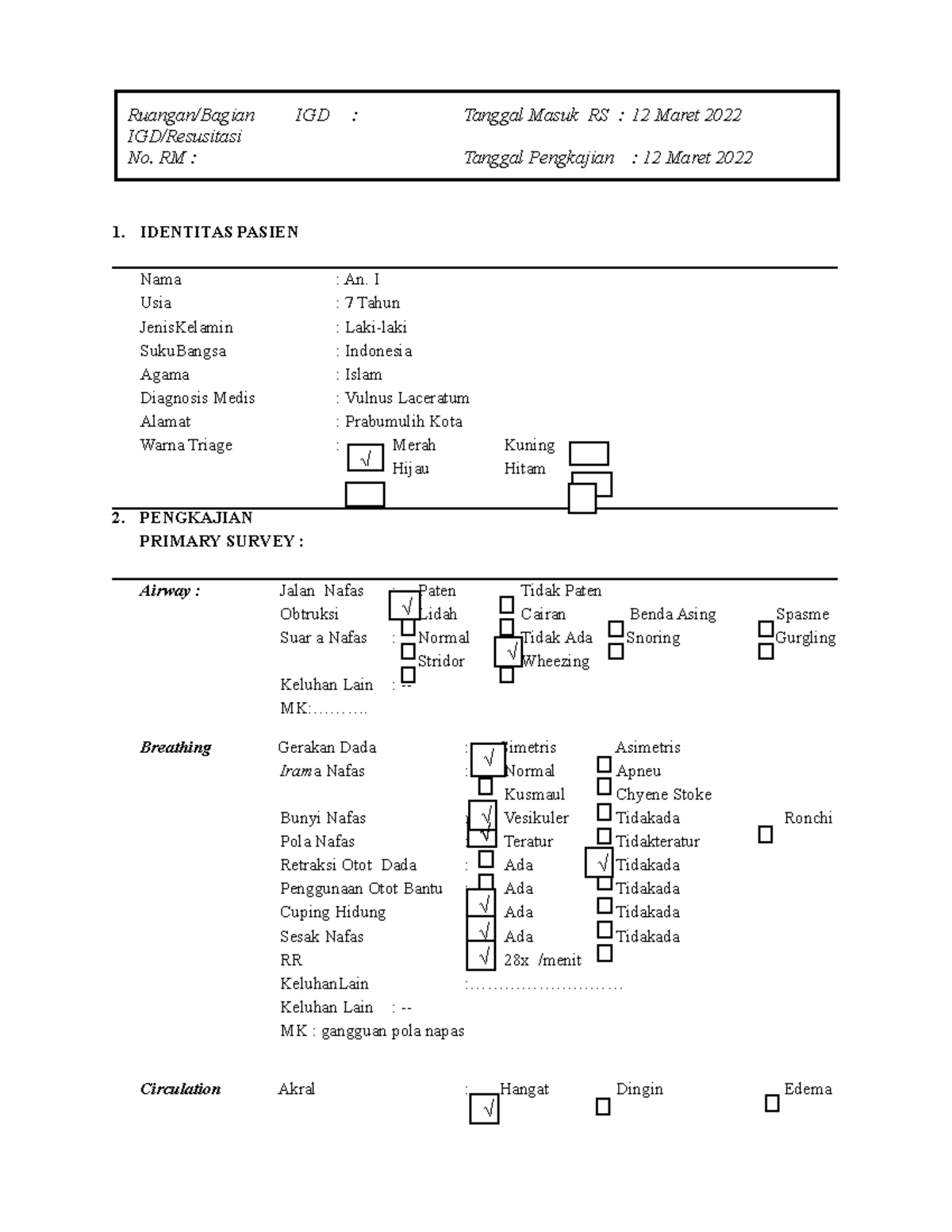 Askep Gadar Kejang Demam - 1. IDENTITAS PASIEN Nama : An. I Usia : 7 ...