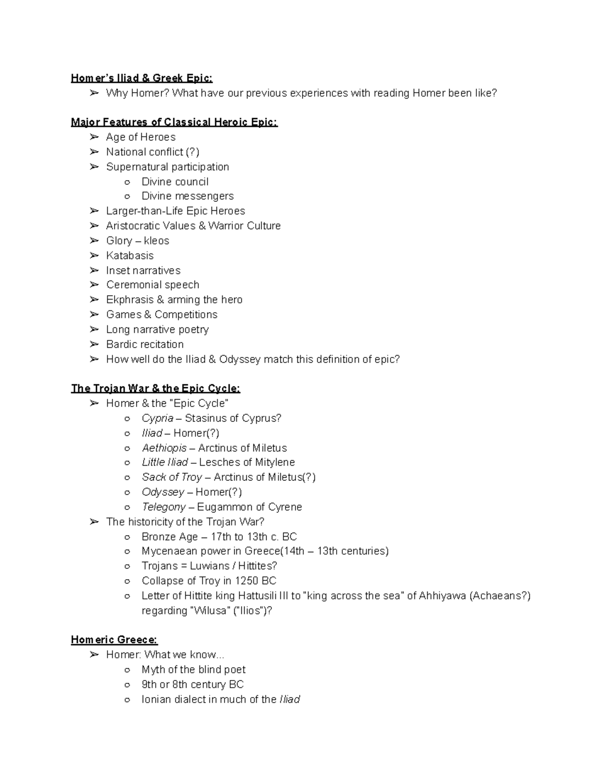 ENGL 435 Intro to Homer - Homer’s Iliad & Greek Epic: Why Homer? What ...