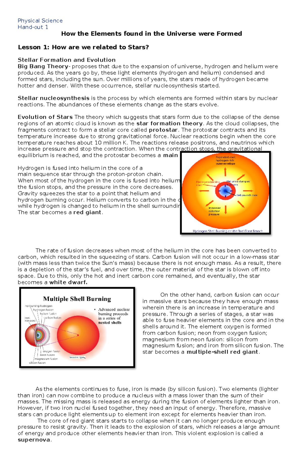 Physical Science mod 1 - Hand-out 1 How the Elements found in the ...