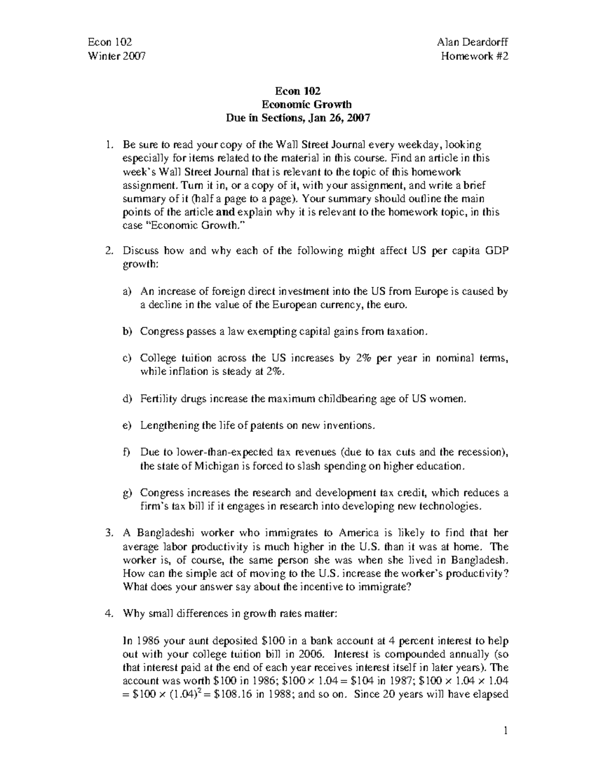 Seminar assignments - Homework assignment 2 - Econ 102 Winter 2007 Alan ...