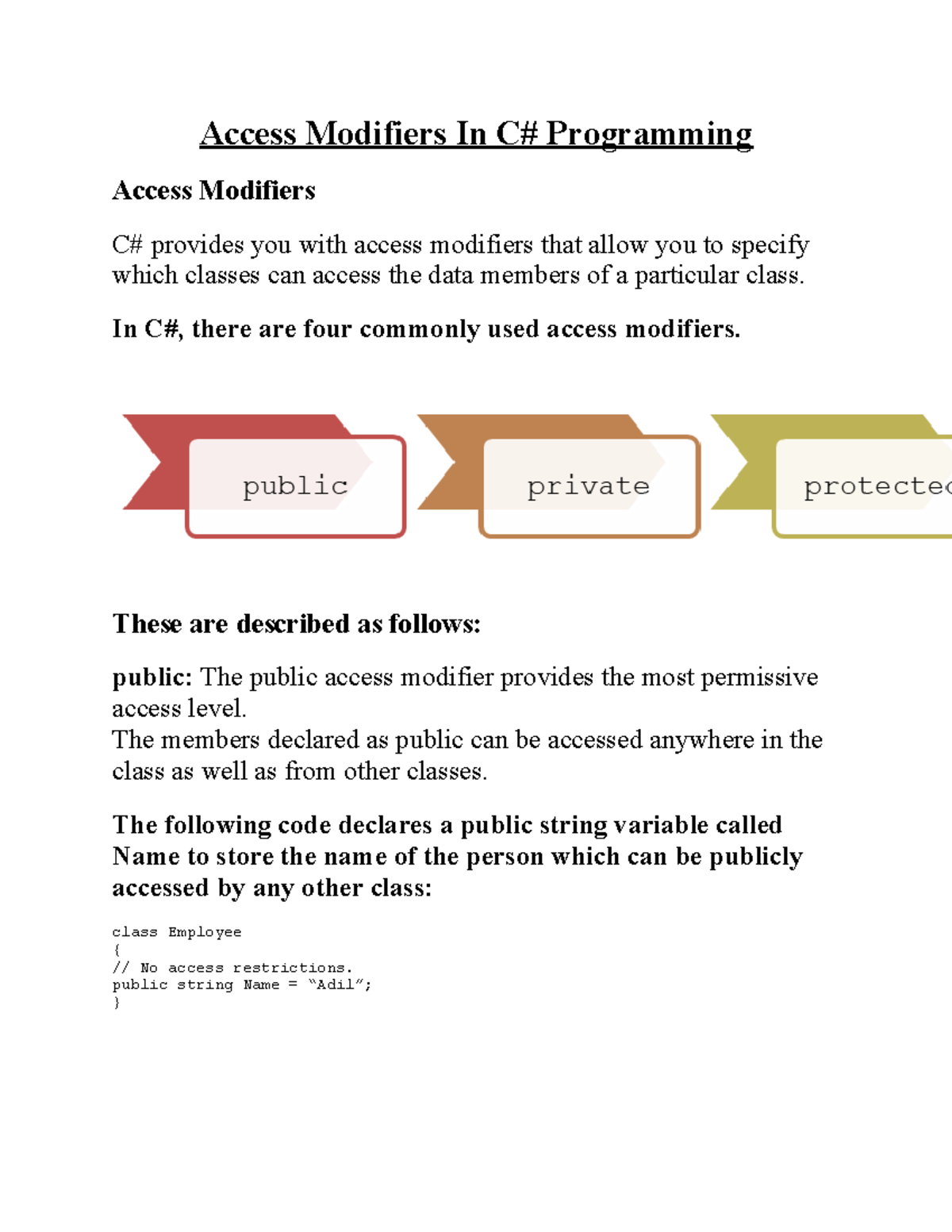 Access Modifiers In Csharp - Access Modifiers In C# Programming Access Modifiers C# provides you ...