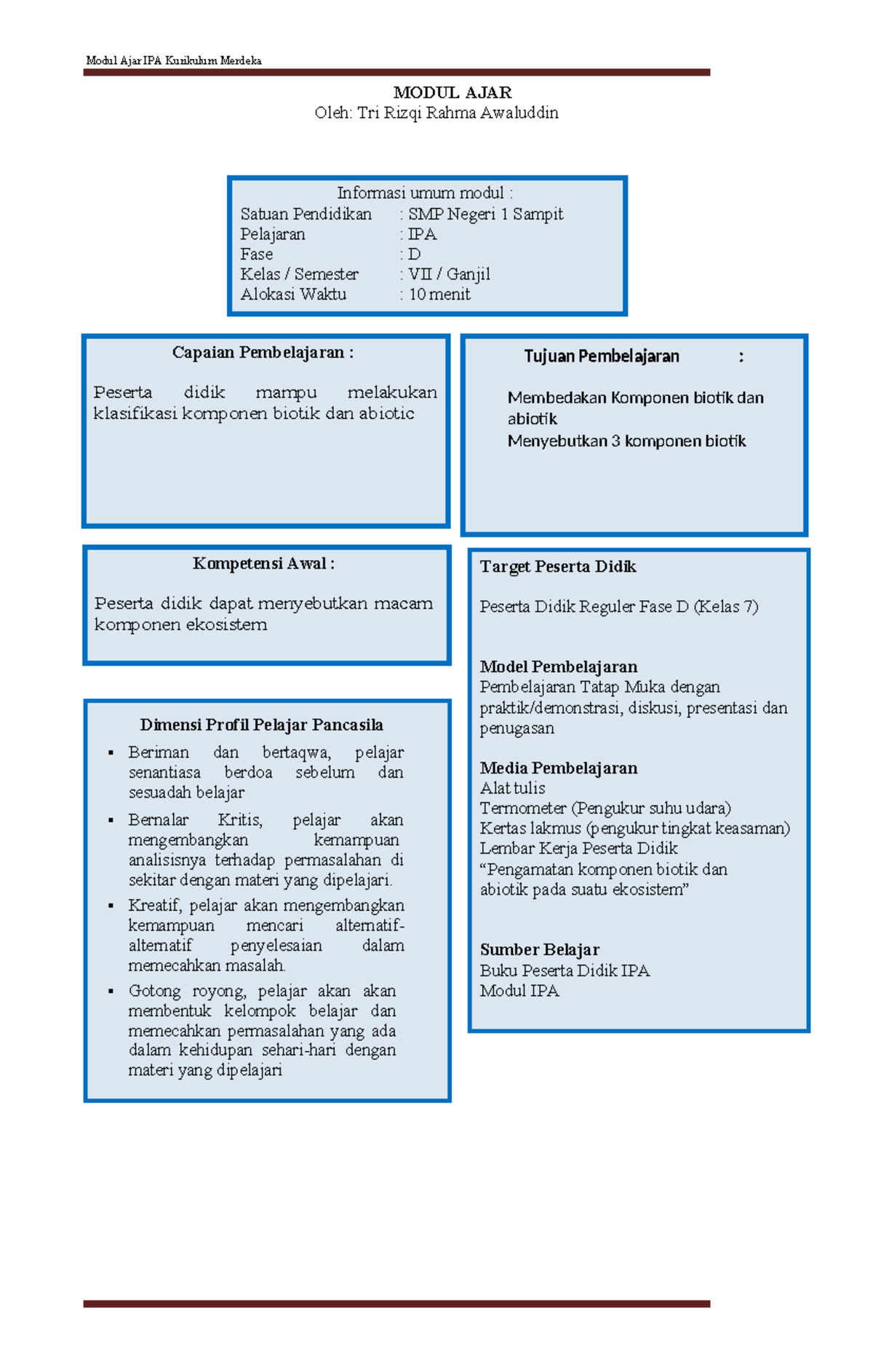 Modul AJAR IPA TRI Rizqi Rahma - MODUL AJAR Oleh: Tri Rizqi Rahma ...