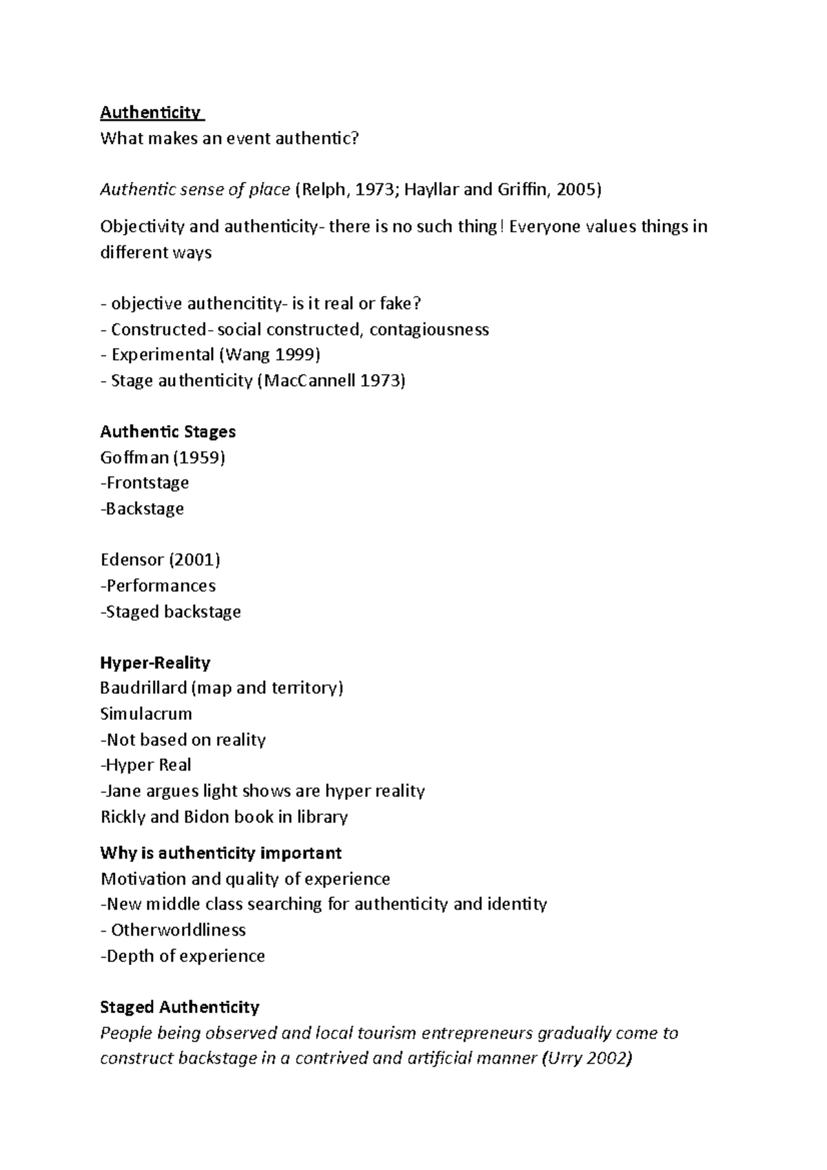 Session 6 - Lecture notes 6 - Authenticity What makes an event ...