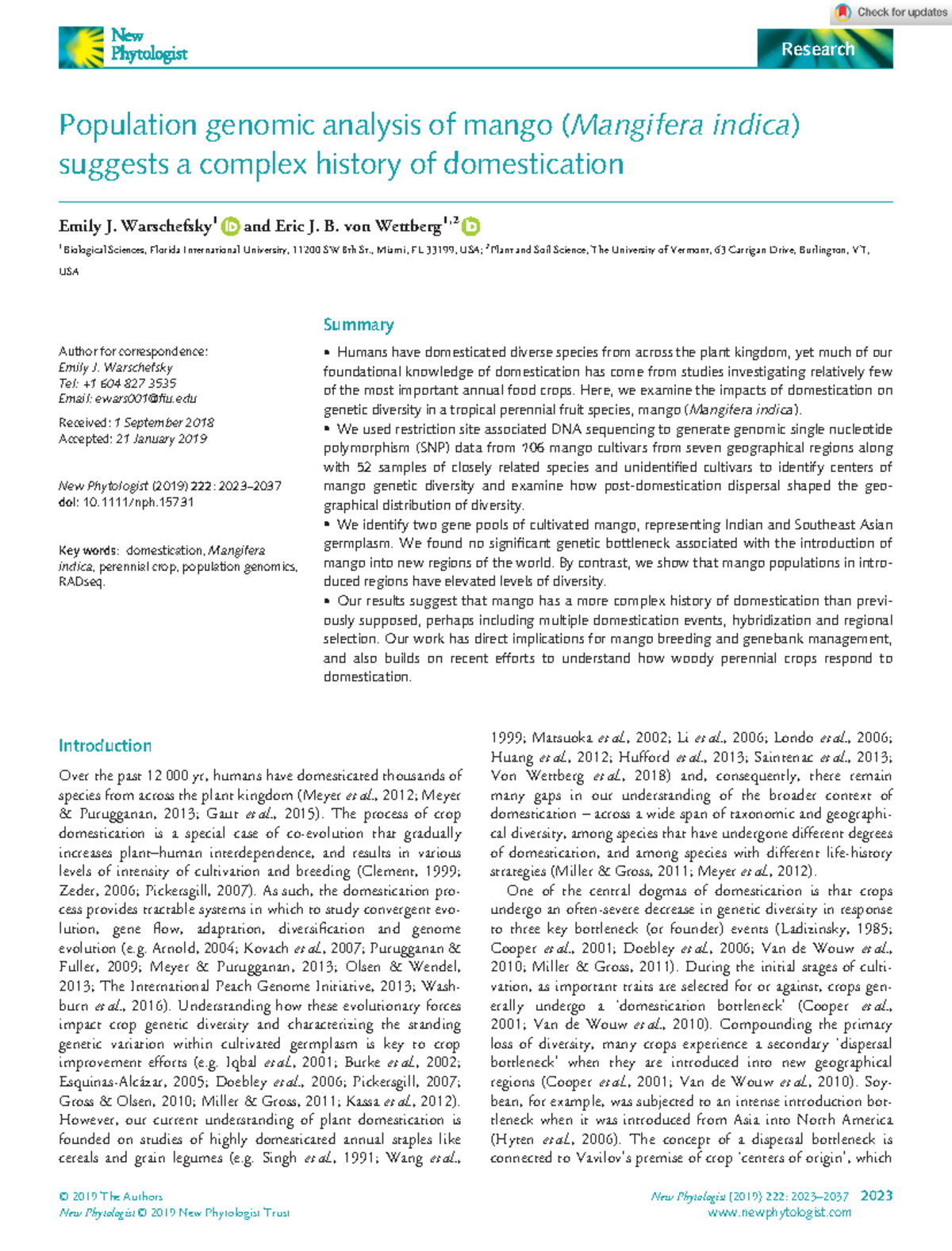 New Phytologist - 2019 - Warschefsky - Population genomic analysis of ...