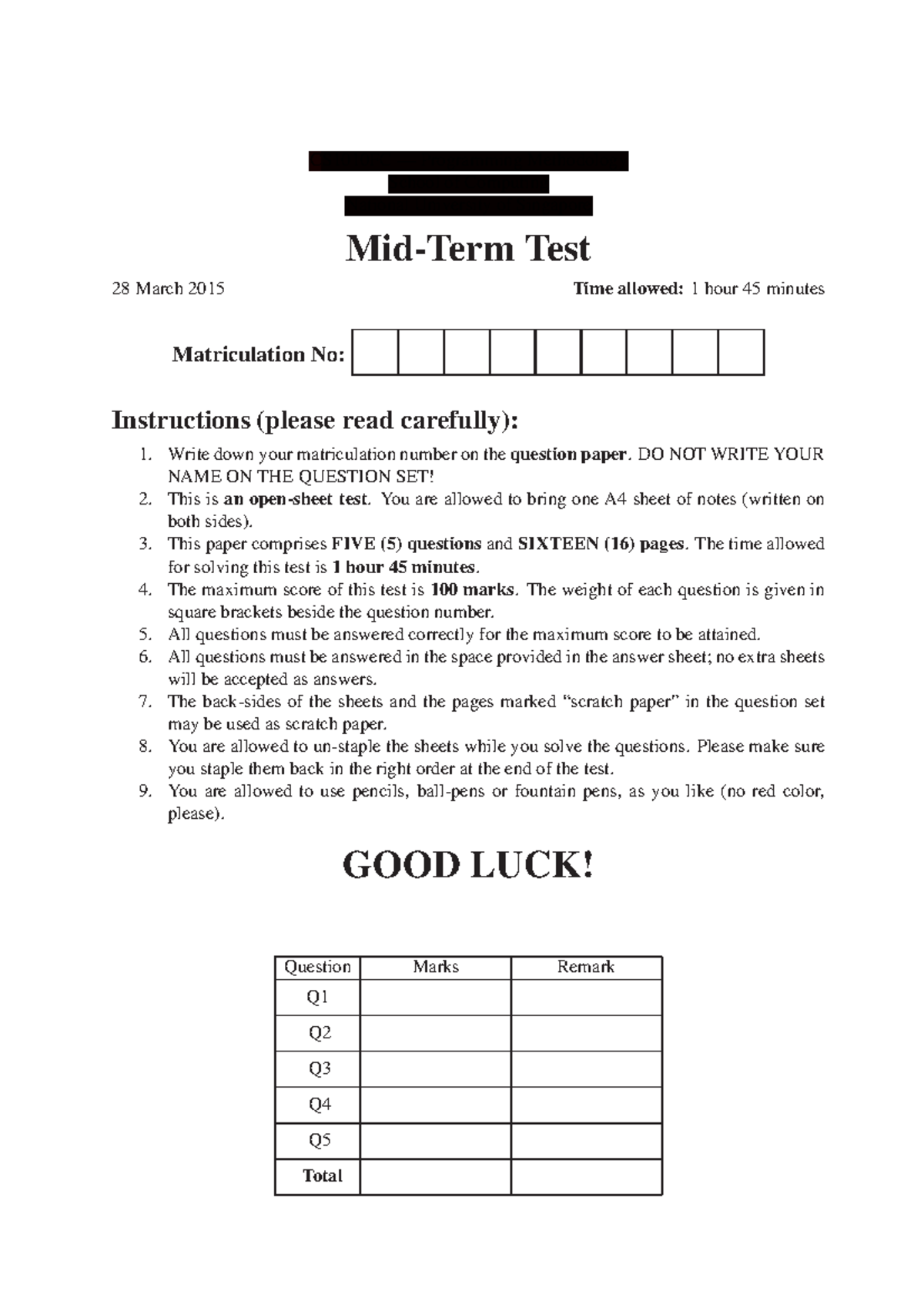 Cs1010fc Midterm Mar15 Cs1010fc — Programming Methodology School Of Computing National