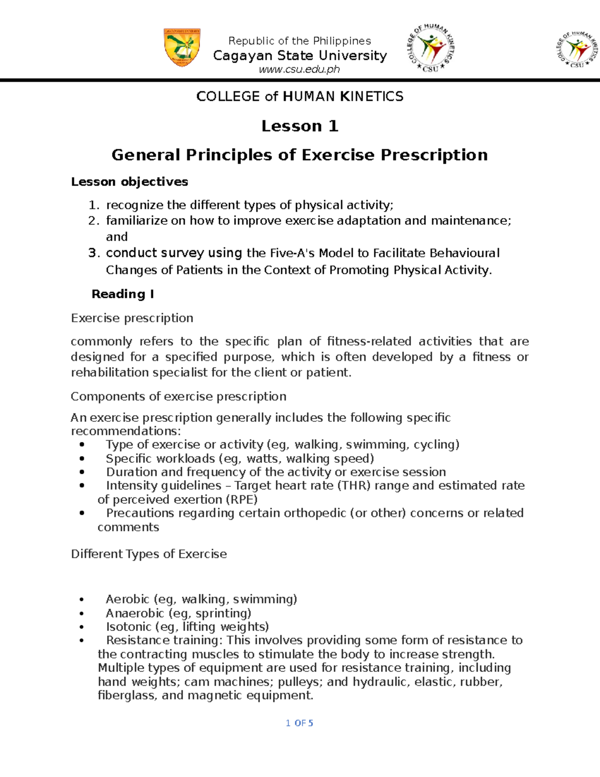 Topic 1 General Principle of Exercise Prescription Copy - Cagayan State ...
