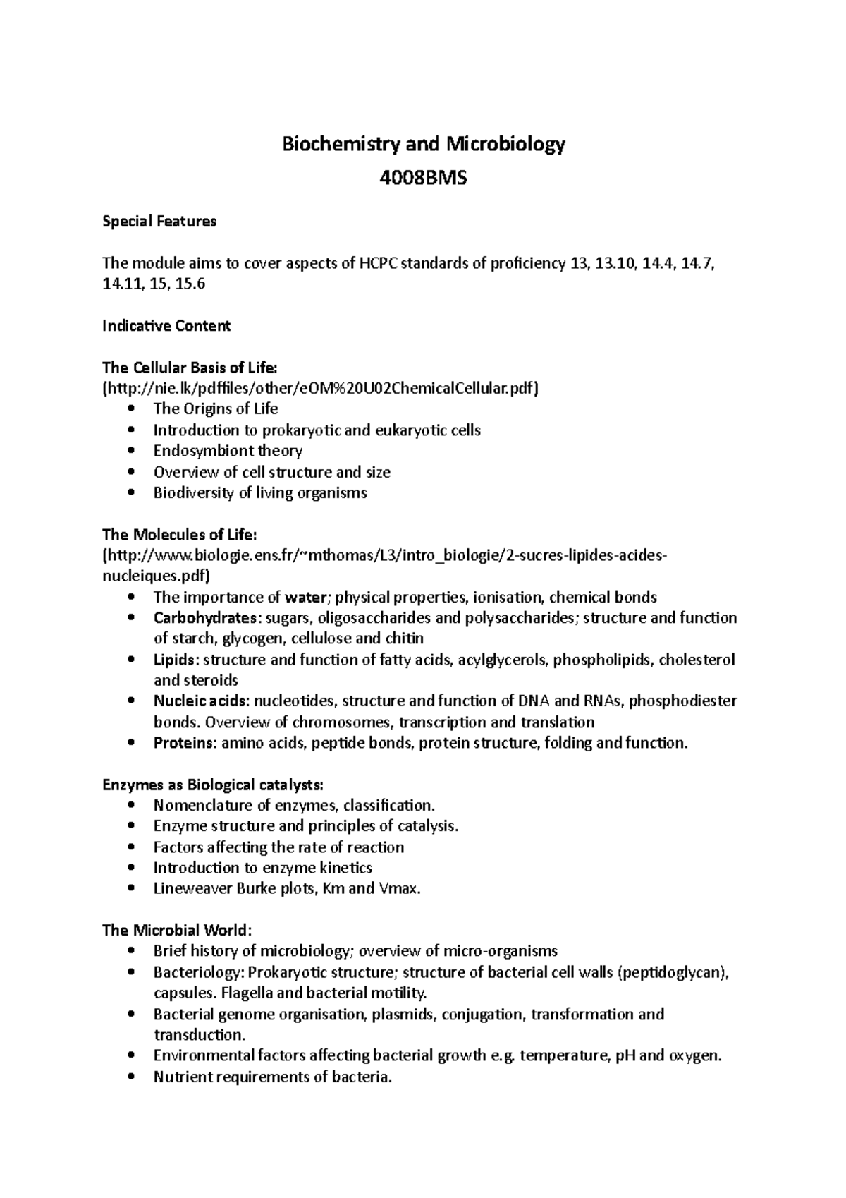 Biochemistry and Microbiology - Biochemistry and Microbiology 4008BMS ...