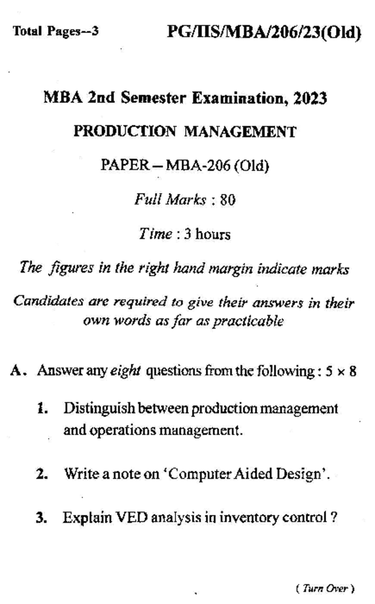 MBA-206(OLD) production management 2023 - Total MBA 2nd Semester ...