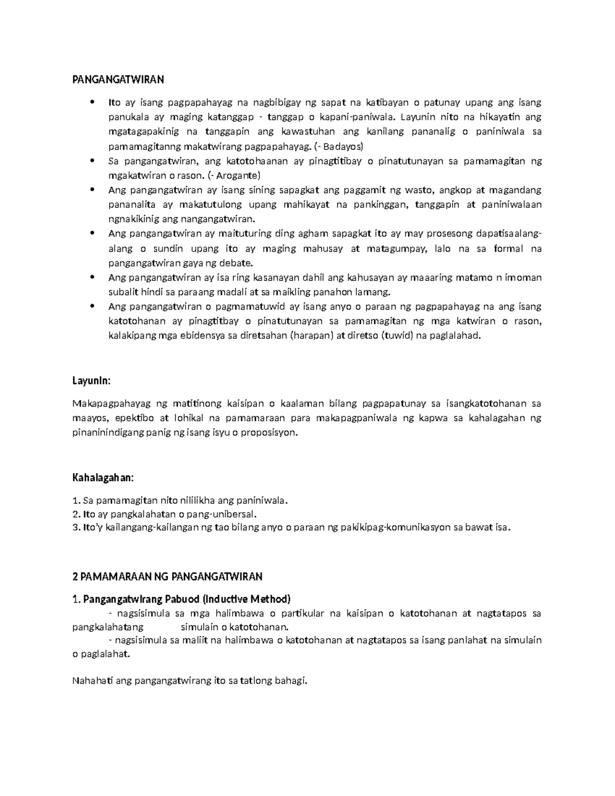 Pangangatwiran (kahulugan, layunin, kahalagahan, pamamaraan, etc ...