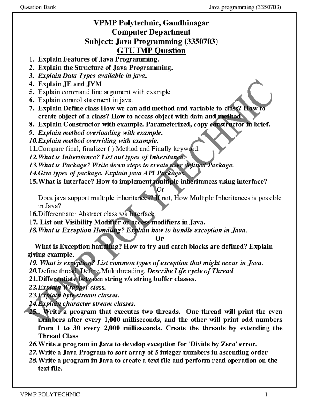 3350703 imp-questions-2021-2022 Download Now! 3350703 - Java Programming - GTU - Studocu