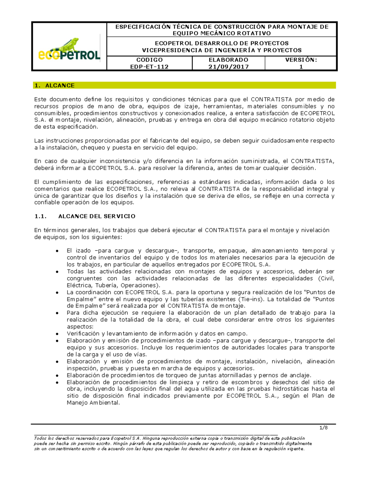 Anexo 087 EDP-ET-112 Especificaci+ô N T+ë Cnica DE Construcci+ô N PARA Montaje DE Equipo MEC+ü ...