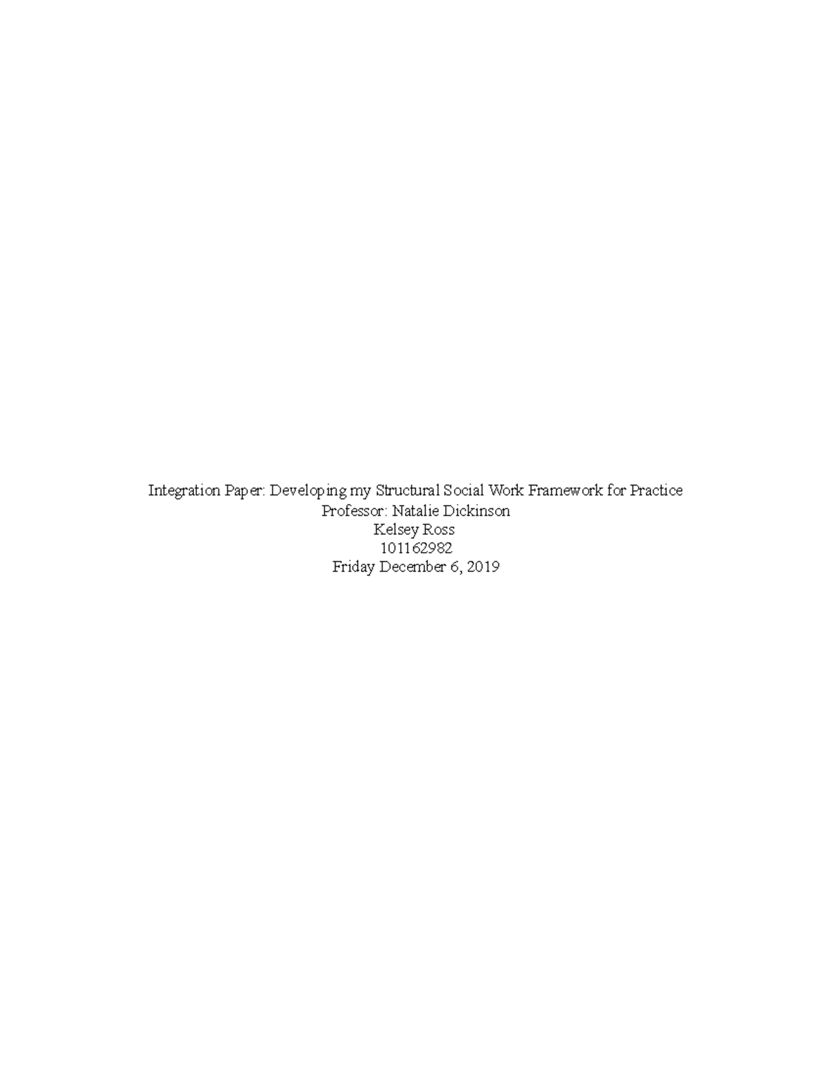 Integration Paper sowk 2001 Kelsey Ross - Integration Paper: Developing ...