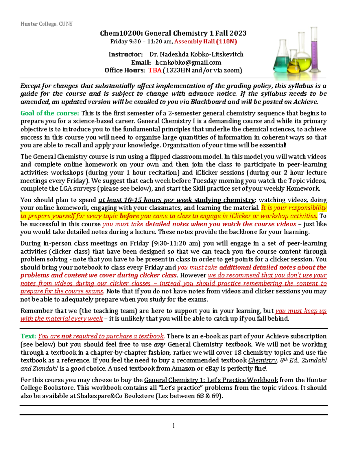 Chem Syllabus - Chem10200: General Chemistry 1 Fall 2023 Friday 9:30 ...