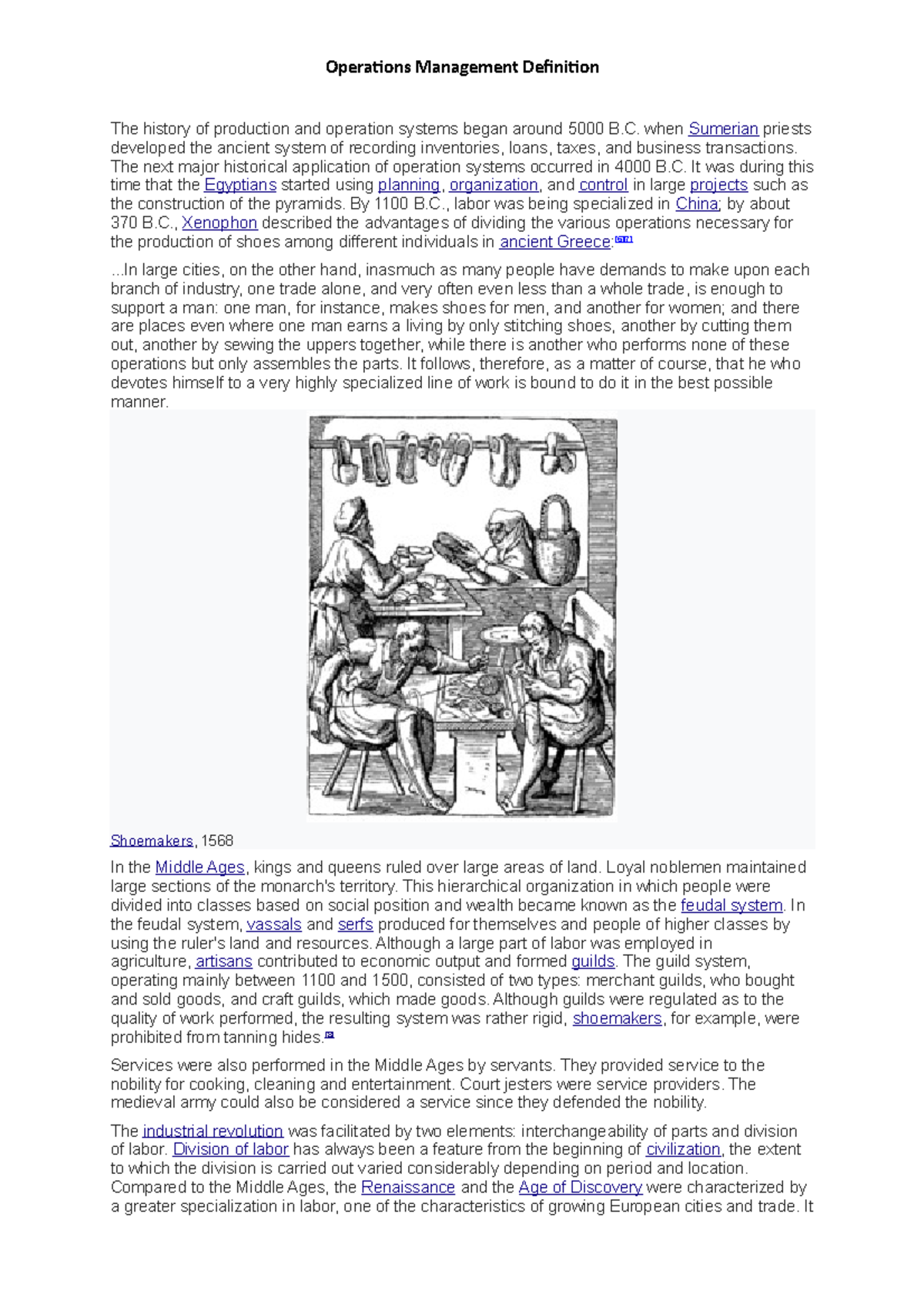 Operations Management Definition - The history of production and ...