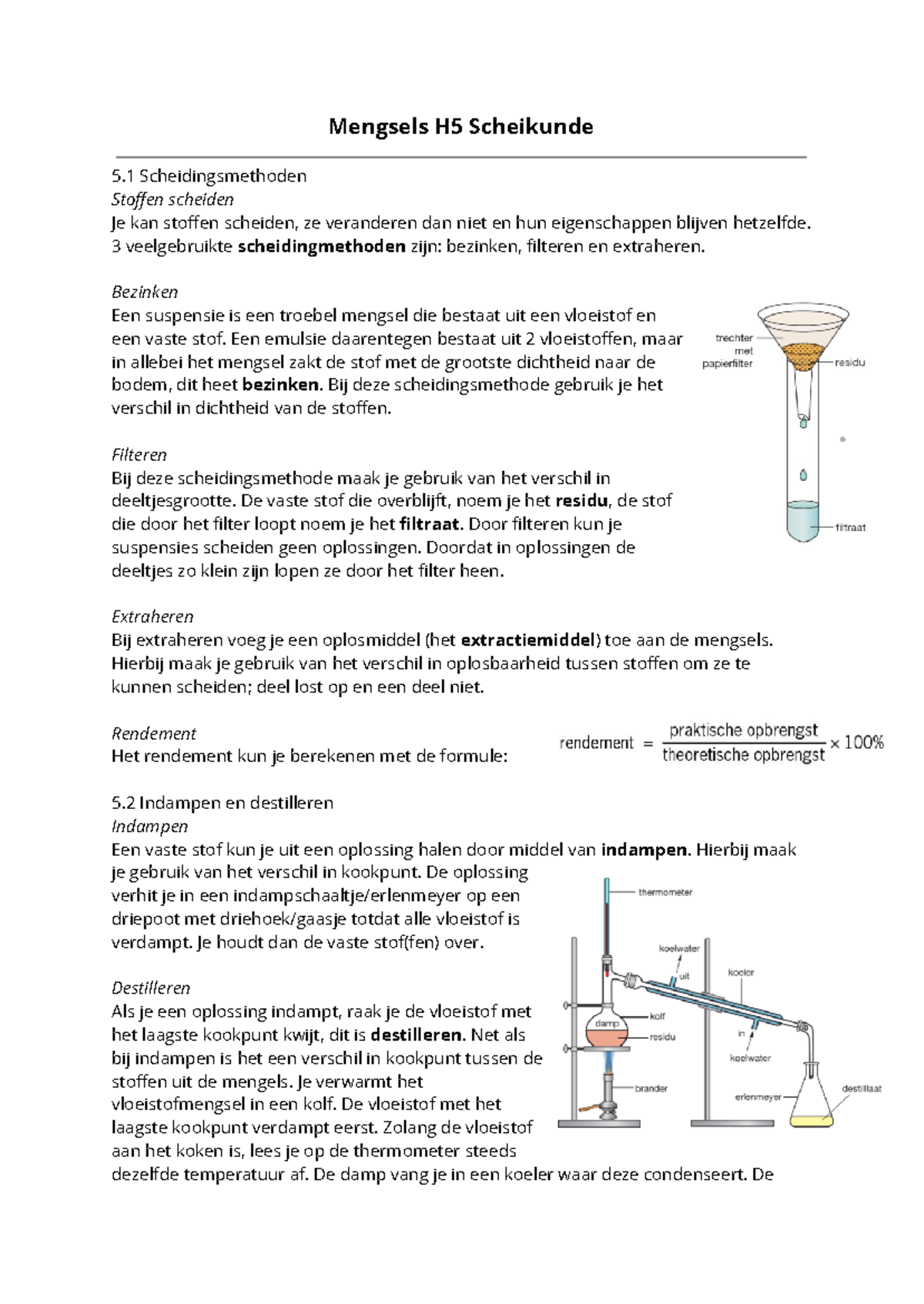 Samenvatting Scheikunde H5 - Mengsels H5 Scheikunde 5 ...