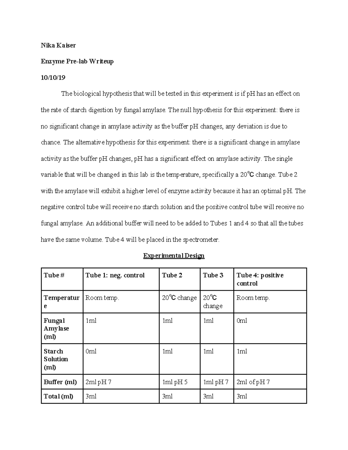 Enzyme Pre-Lab Writeup - Nika Kaiser Enzyme Pre-lab Writeup 10/10/ The ...