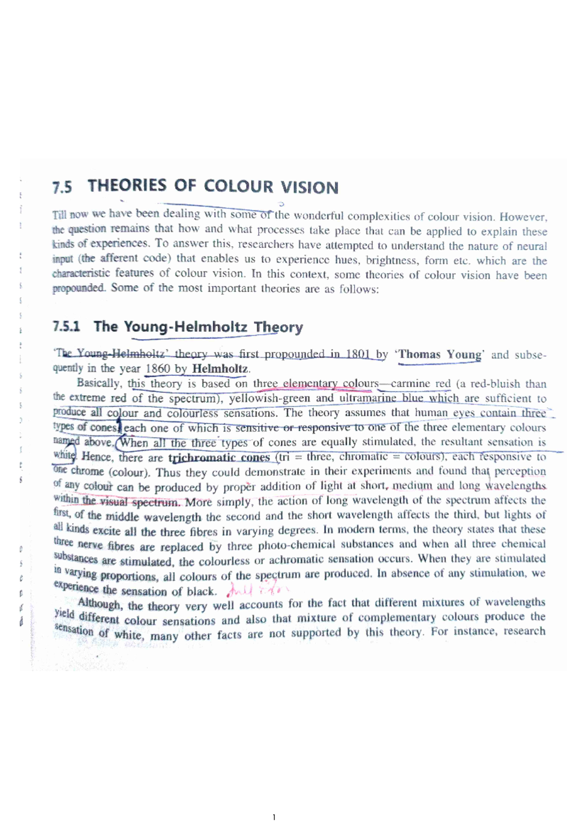 Theories of vision - 7 THEORIES OF COLOUR VISION Till now we have been ...