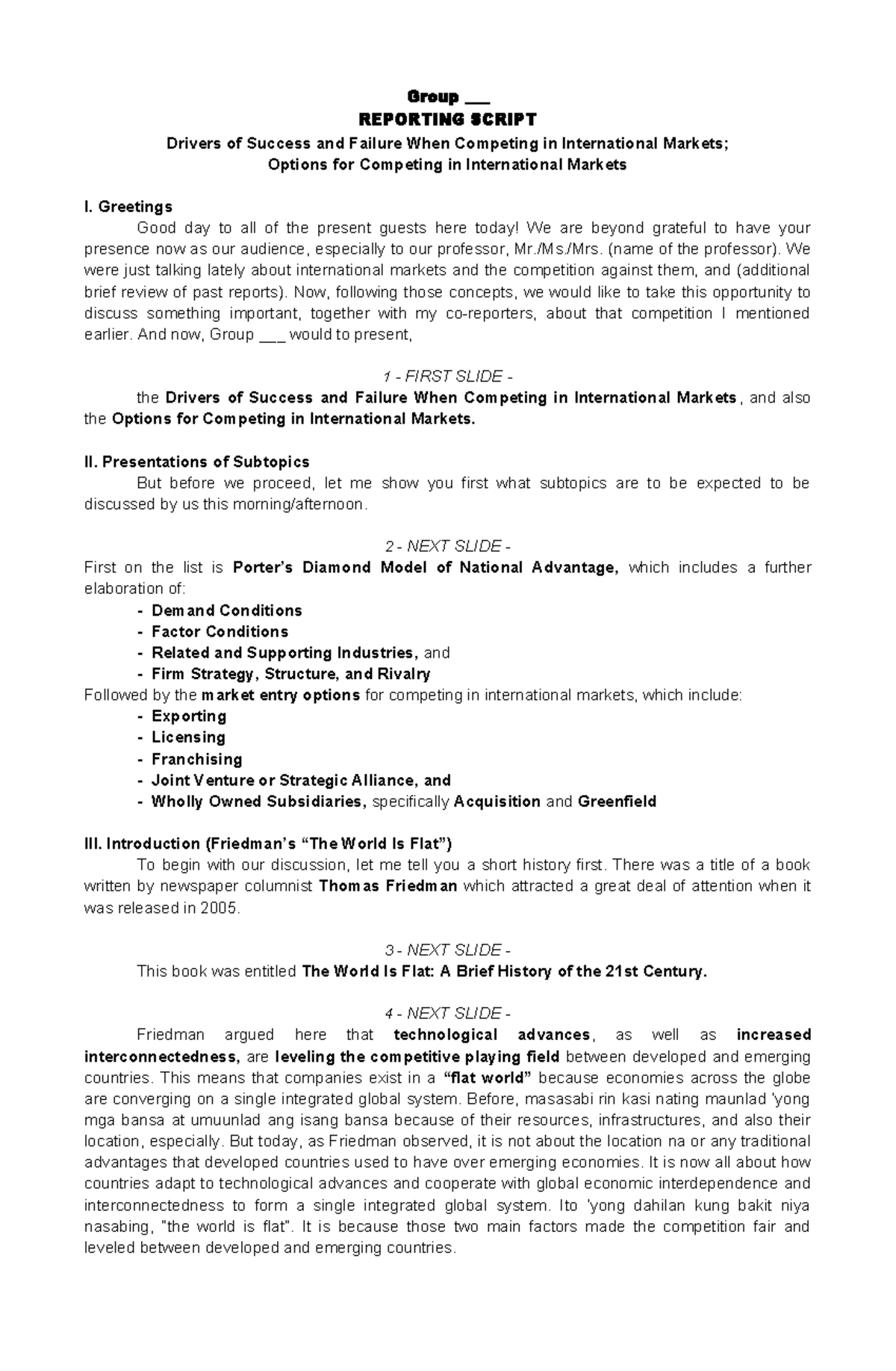 9.5 Reporting Script - Group ___ REPORTING SCRIPT Drivers of Success ...