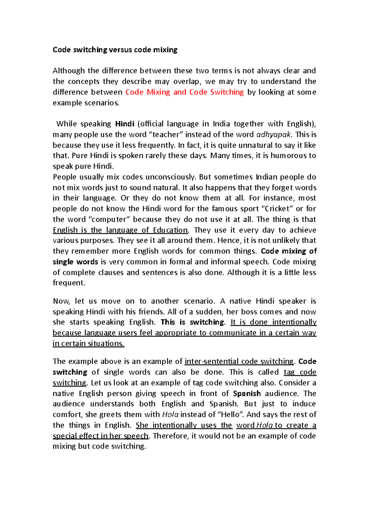 Code switching versus code mixing - Code switching versus code mixing ...