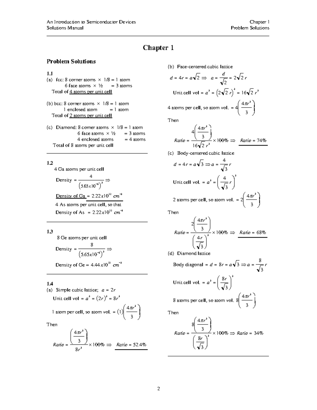 Pr chp1 - 반도체 소자 공학 1장 솔루션 - Solutions Manual Problem Solutions Chapter 1 Problem Solutions 1 ...