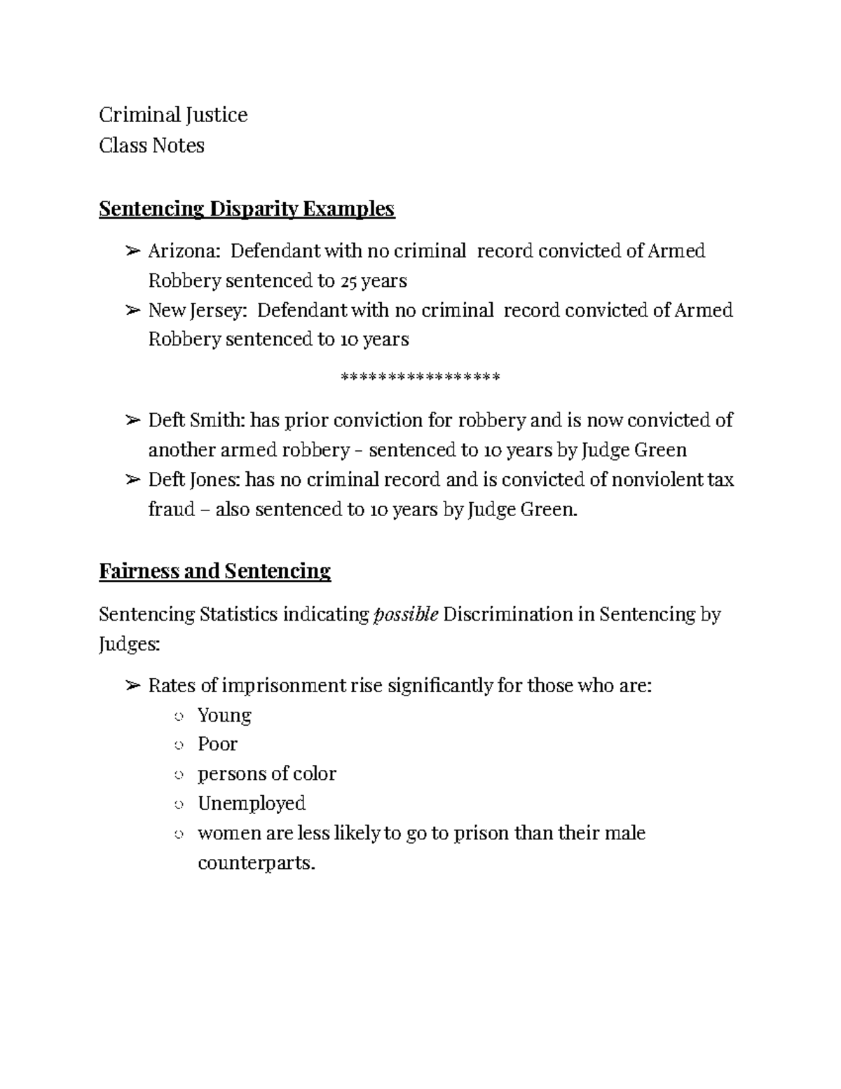 CRJ 3 - Criminal Justice Class Notes Sentencing Disparity Examples ...
