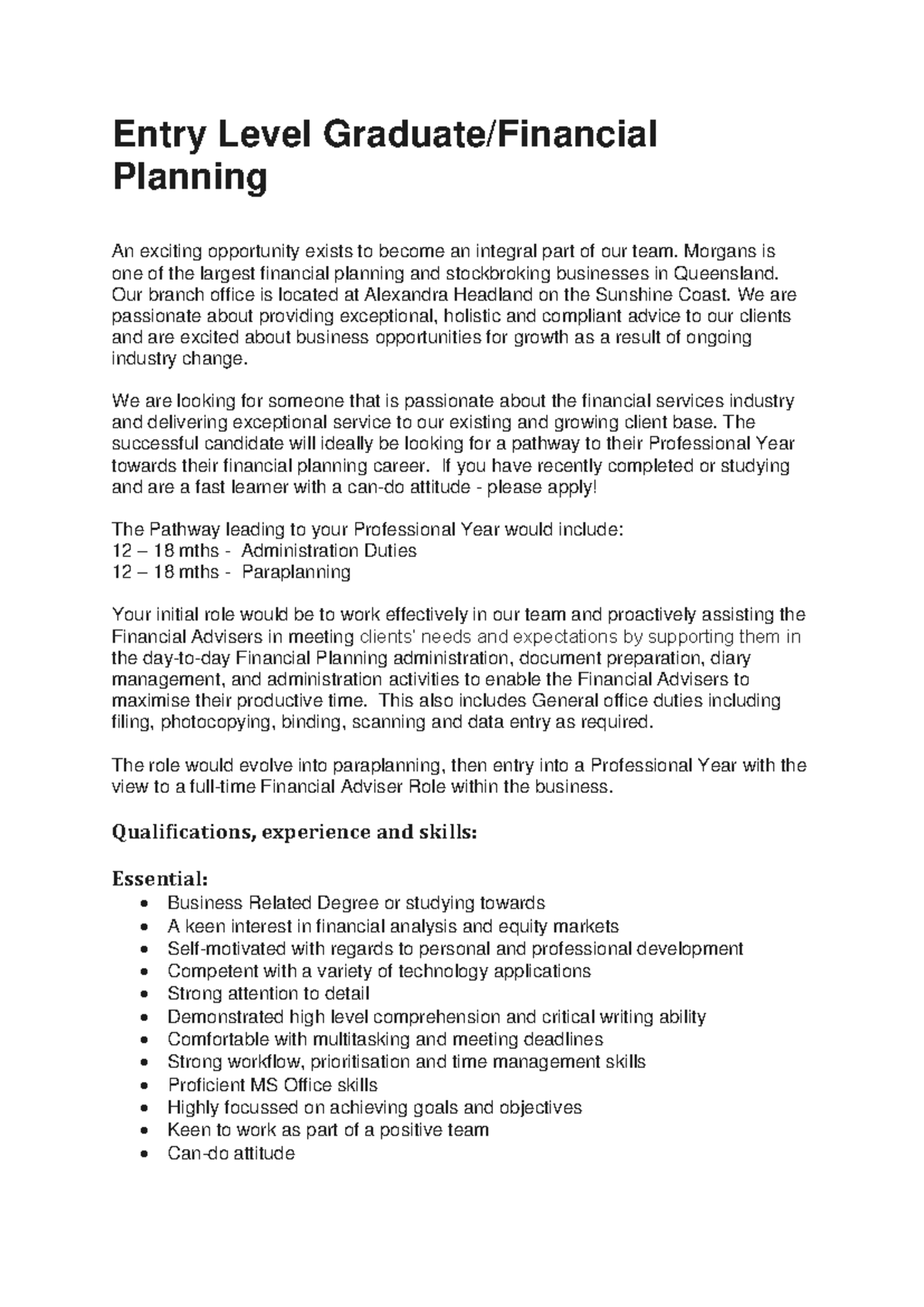 Entry Level Graduate - Entry Level Graduate/Financial Planning An ...