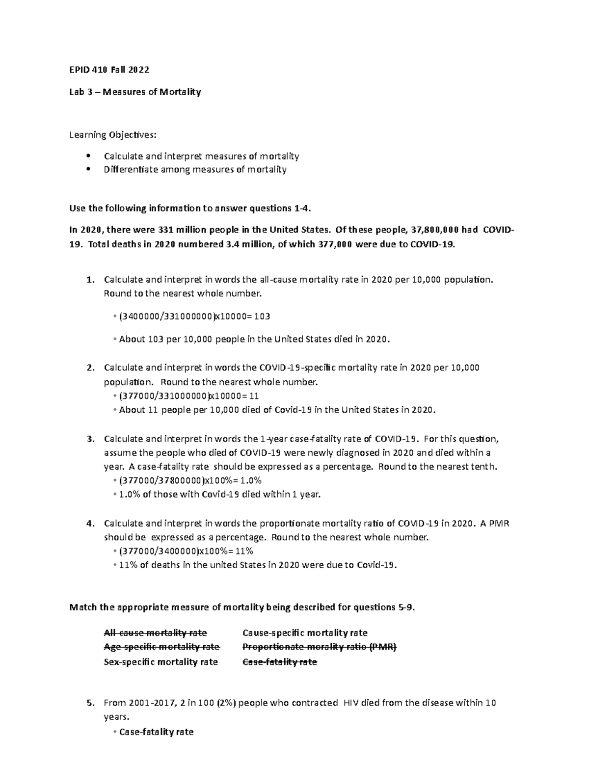 Epidemiology Lab 3 - dhotre - EPID 410 Fall 2022 Lab 3 – Measures of ...