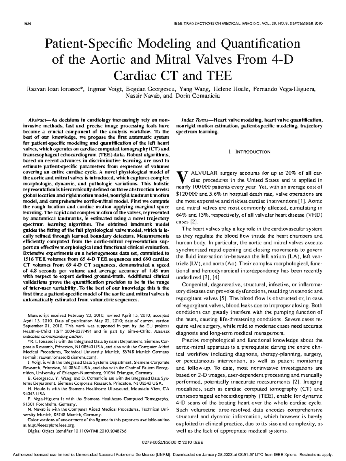 Patient-Specific Modeling and Quantification of the Aortic and Mitral ...