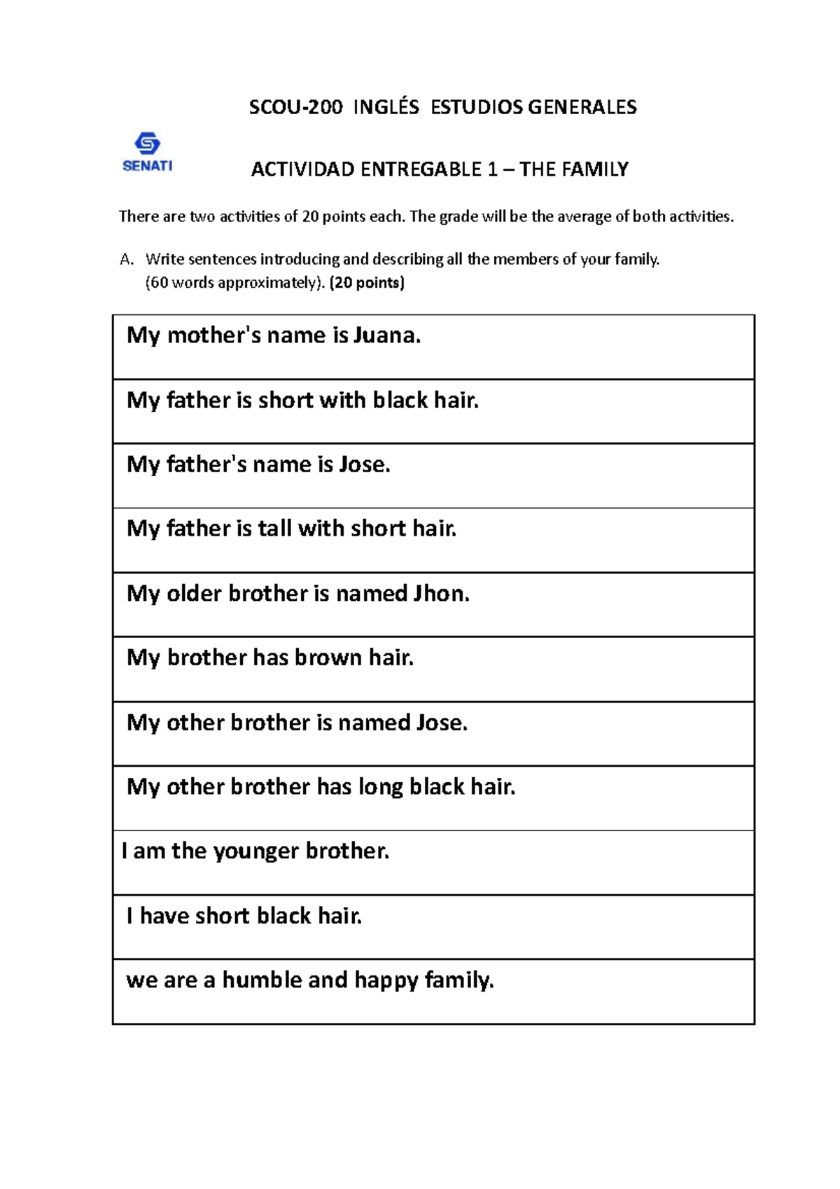 Actividad Entregable 1 - SCOU-200 - The family - SCOU‐200 INGLÉS ...