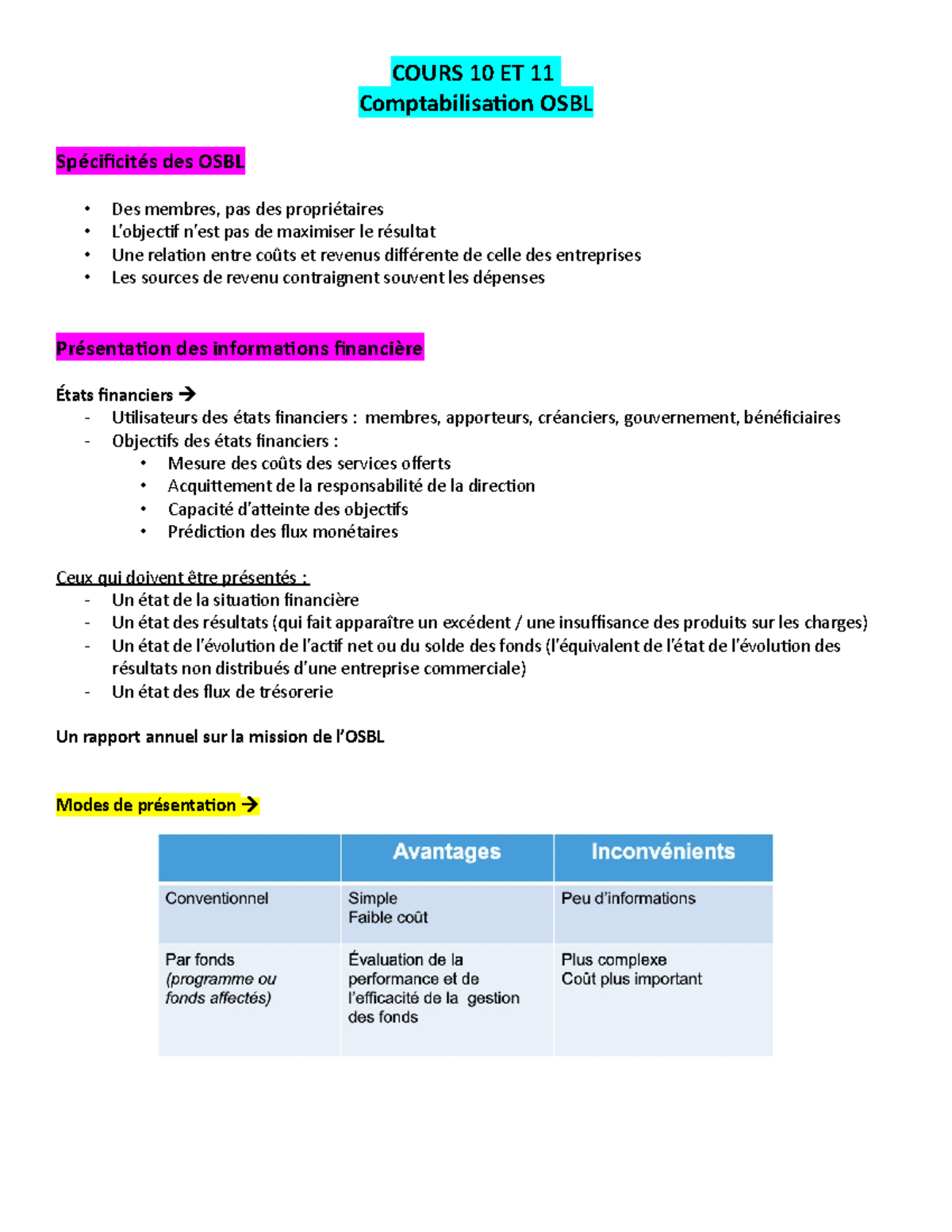 Cours 10 ET 11 - OSBL - COURS 10 ET 11 Comptabilisation OSBL ...
