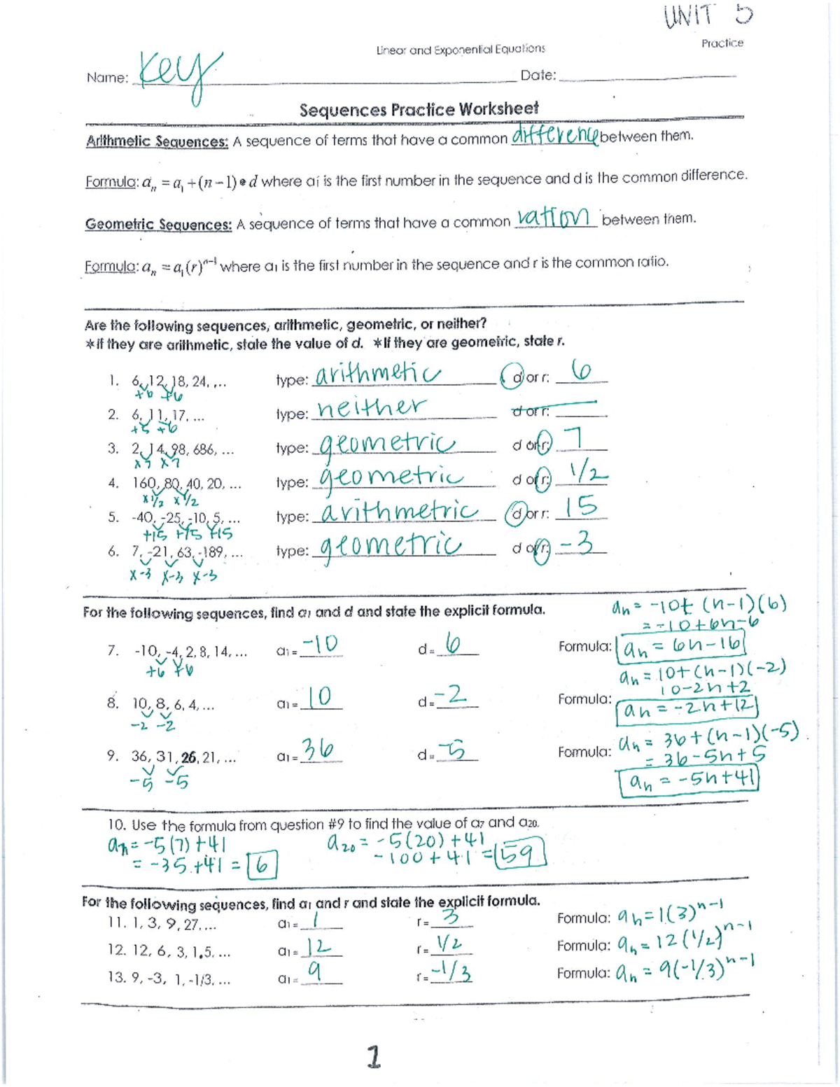 03-21-18 key arithmetic and geometric sequences - MAT-345 - Studocu