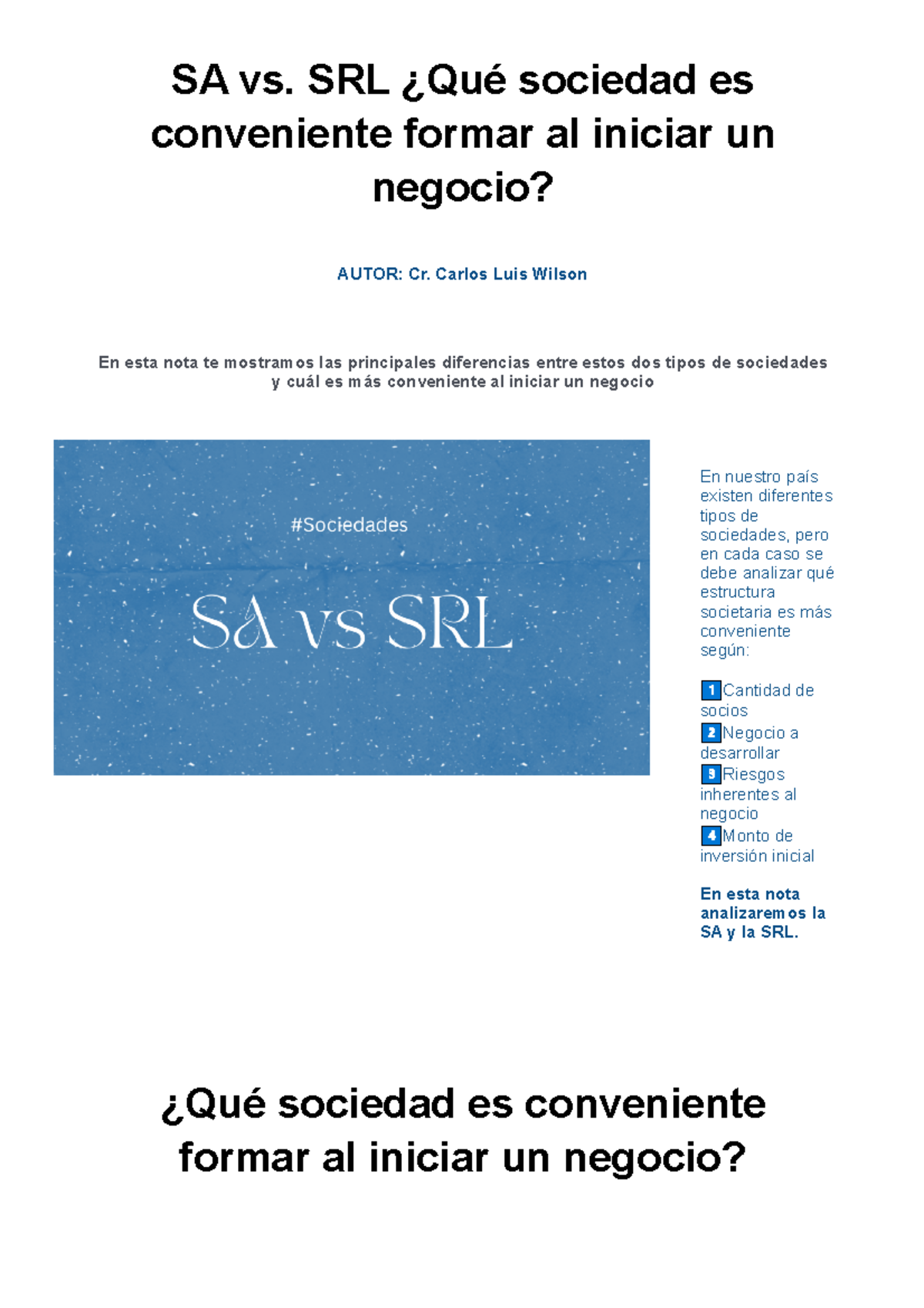 SA vs. SRL ¿Qué sociedad elijo al iniciar un negocio - SA vs. SRL ¿Qué ...