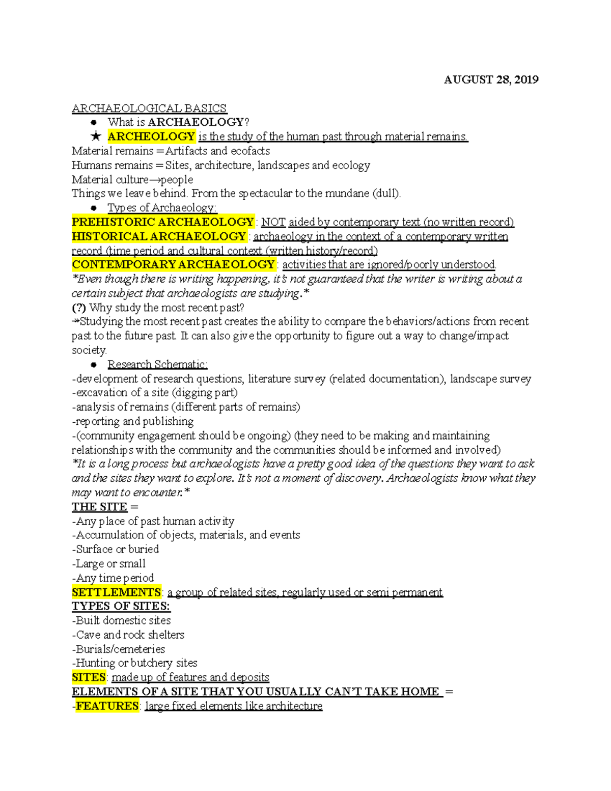 Anthc 127 Lecture Notes - AUGUST 28, 2019 ARCHAEOLOGICAL BASICS What is ...