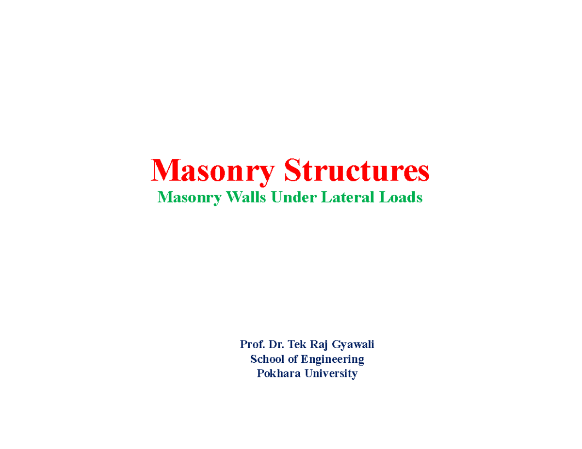 Masonry-walls-under-Lateral-Loads - Masonry Structures Masonry Walls Under Lateral Loads Prof ...