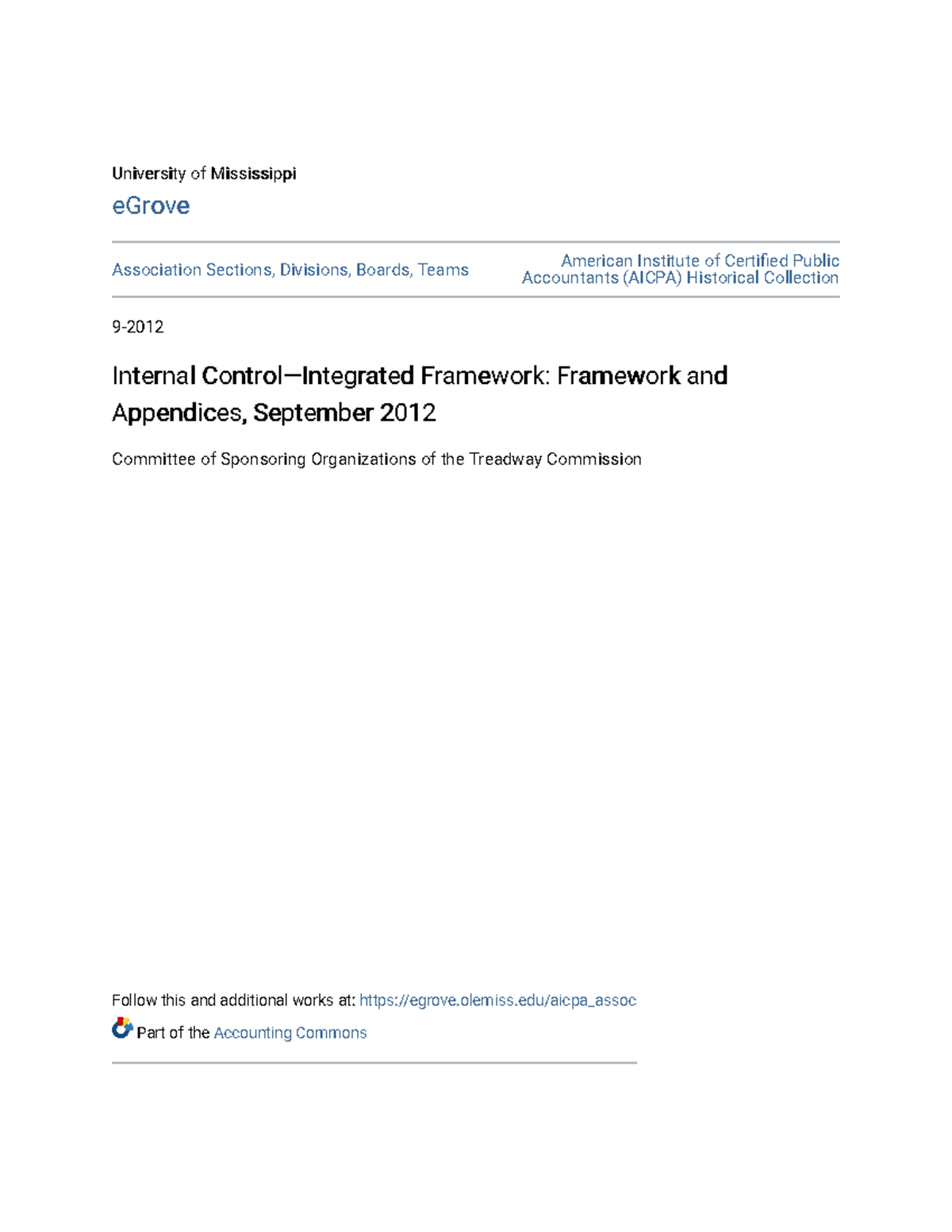 Internal Control Integrated Framework Framework and Appendices ...