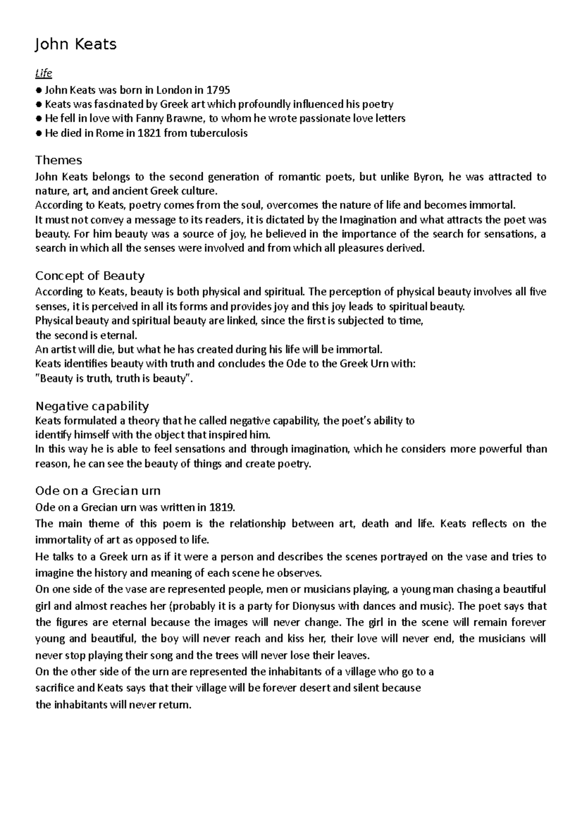 John Keats - According to Keats, poetry comes from the soul, overcomes ...