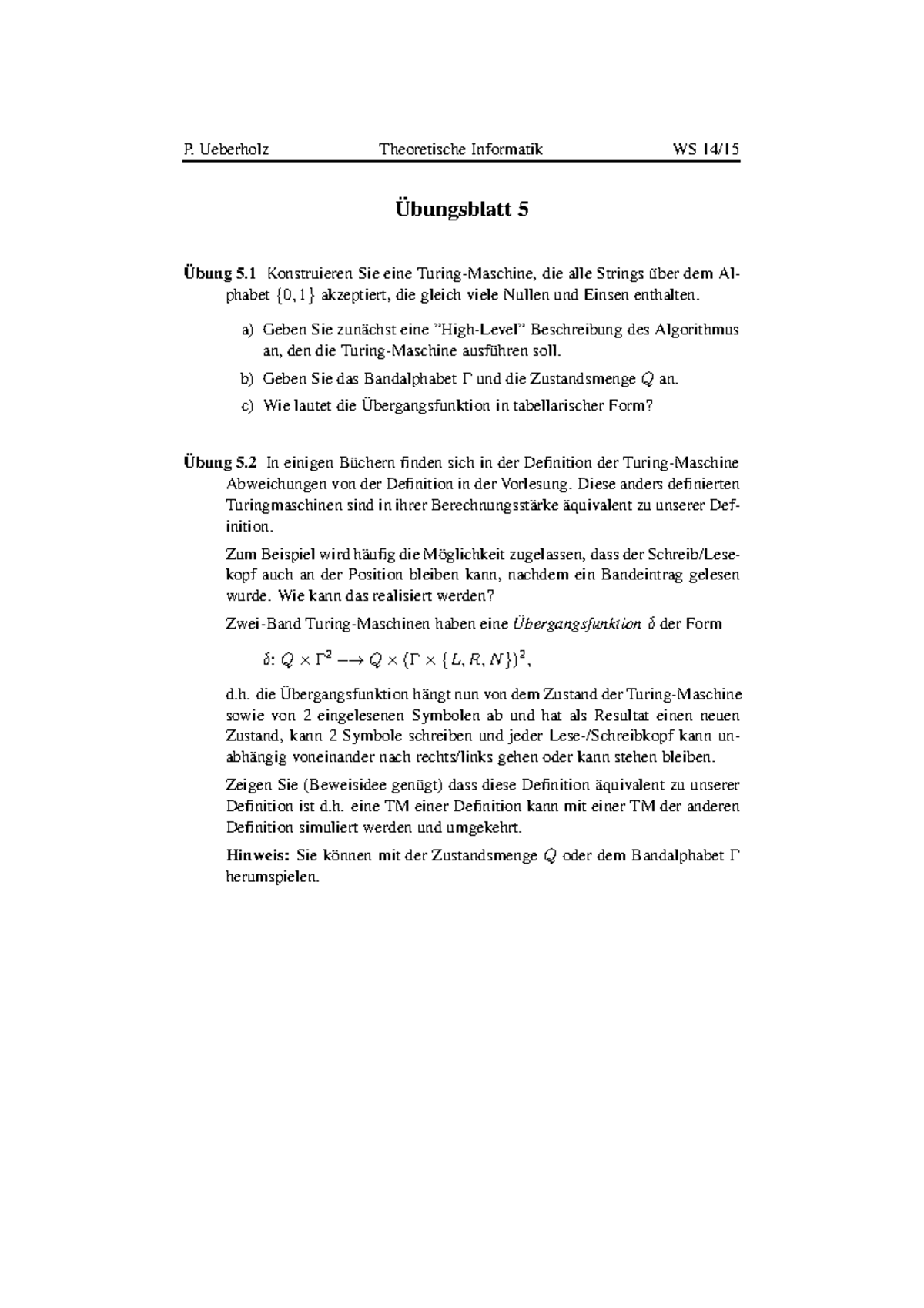 Thi u05 - THI Übung - P. Ueberholz Theoretische Informatik WS 14/15 ...