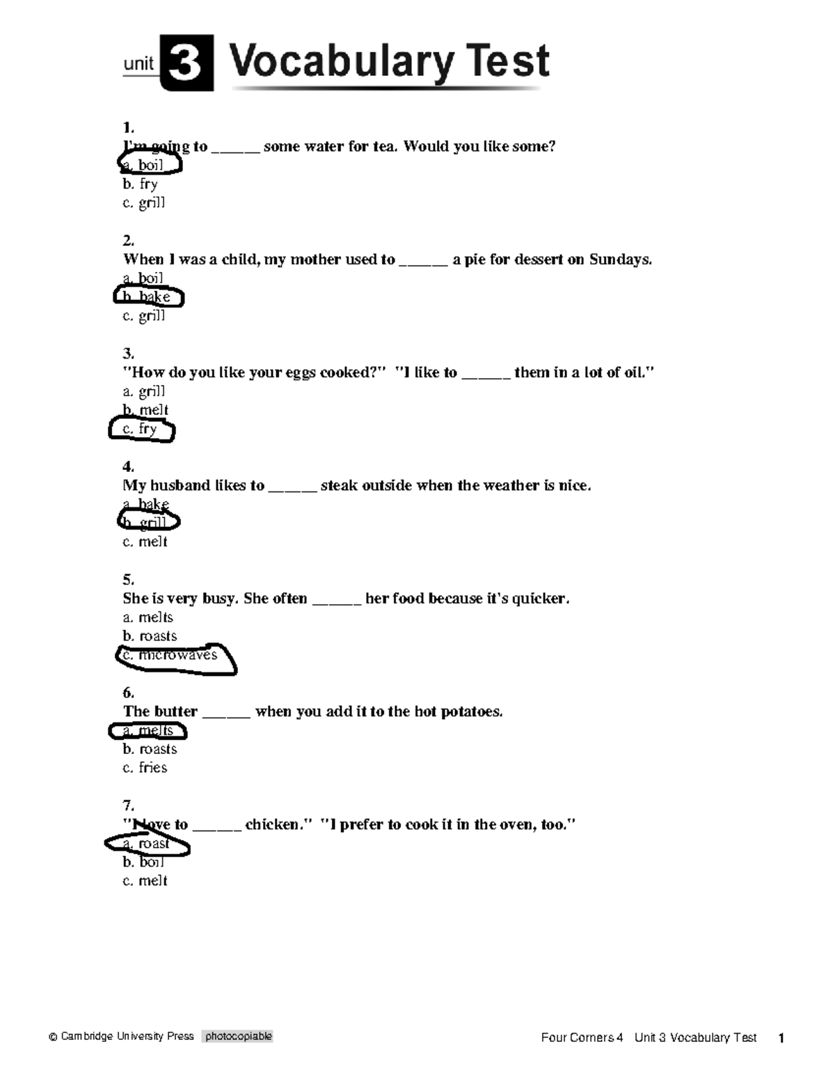 Vocabulary quiz - © Cambridge University Press photocopiable Four ...