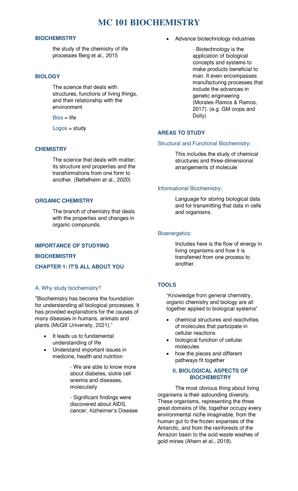 Biochem WEEK 1 ( Visual 1) - BIOCHEMISTRY the study of the chemistry of ...